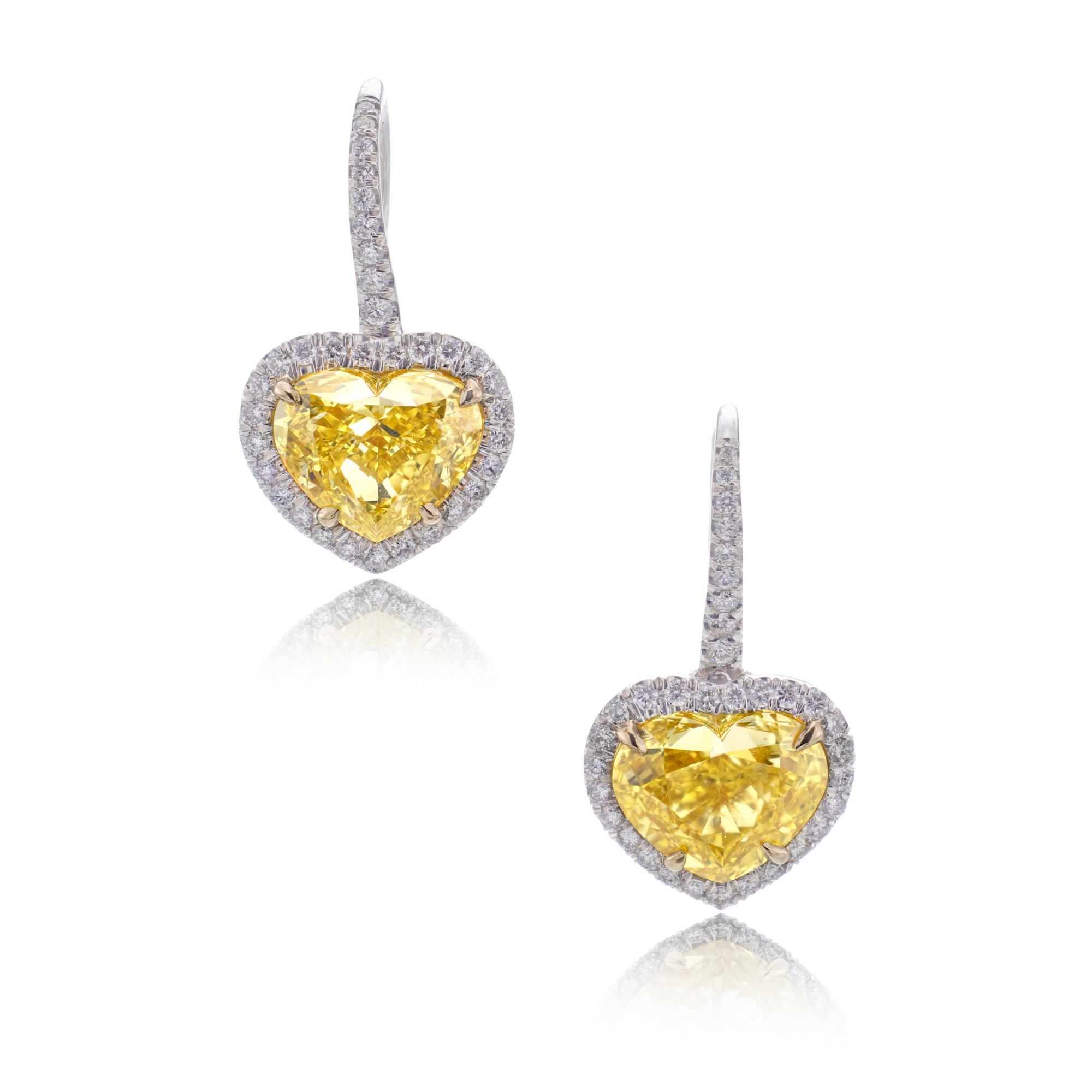 Pair of Fancy Vivid Yellow diamond earrings | 豔彩黃色鑽石耳環一對 | Magnificent ...