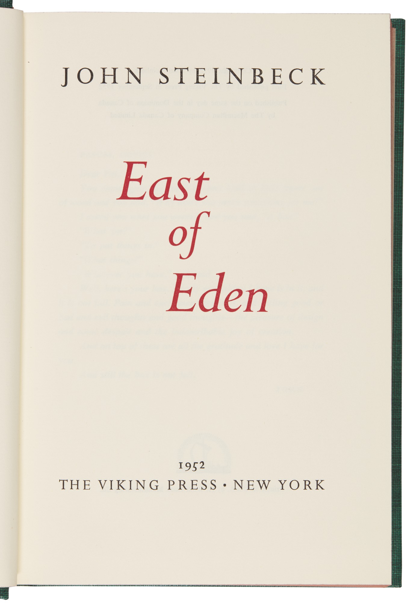 Steinbeck, East of Eden, 1952, signed | English Literature, History ...