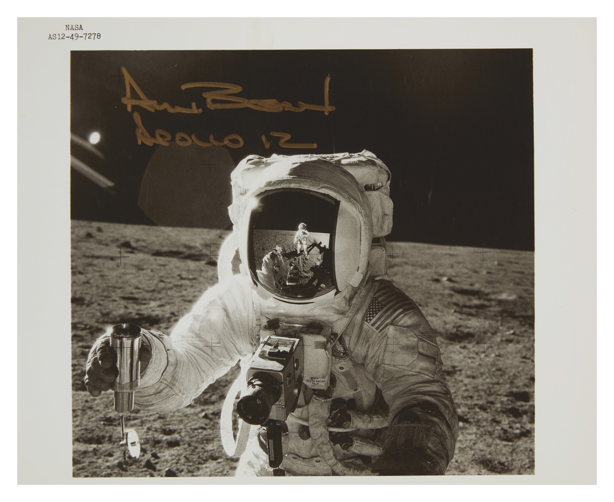 [APOLLO 12] COLLECTING LUNAR SAMPLES, INSCRIBED BY BEAN. VINTAGE NASA ...