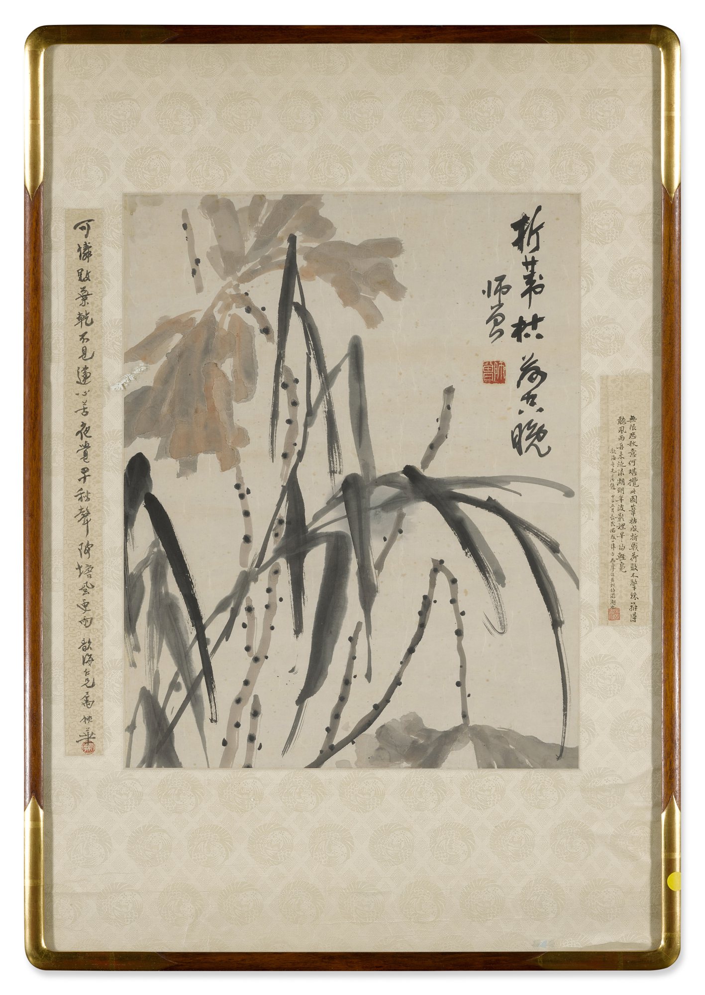 Chen Hengke 1876-1923, Lotus and Reeds, ink and color on paper, framed ...