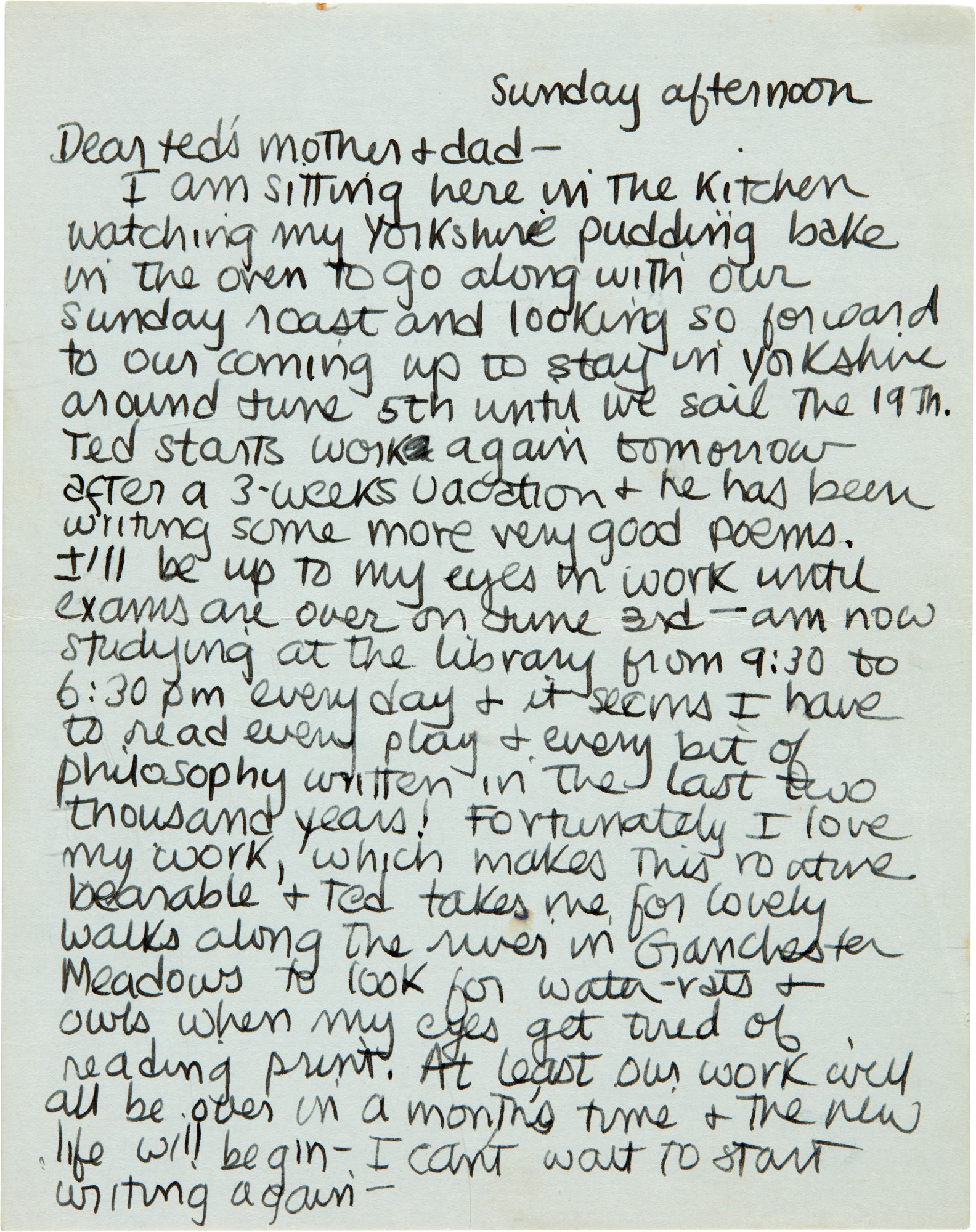 Sylvia Plath | Autograph letter signed, to Edith & William Hughes ...