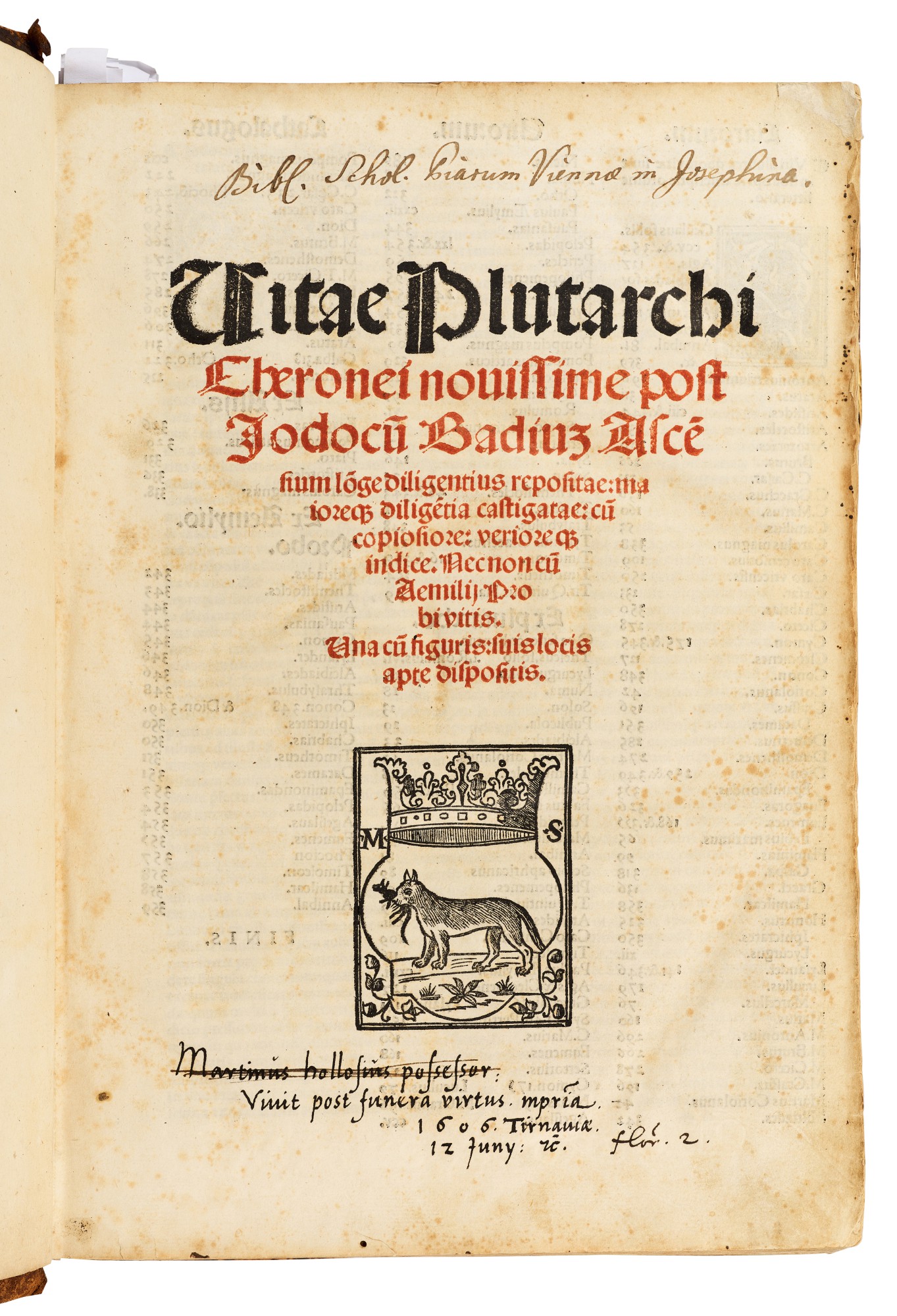 Plutarchus, Vitae, Venice, 1516, German half calf over wooden boards ...