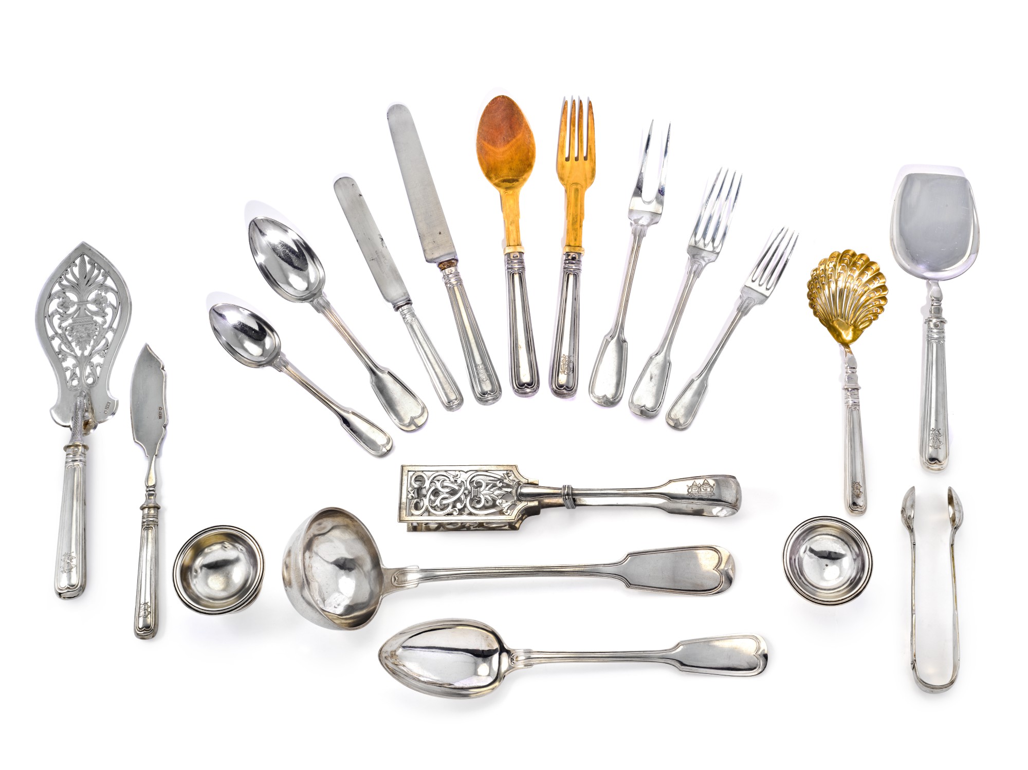 An Austro-Hungarian canteen of Fiddle-Thread pattern table silver, J.C ...