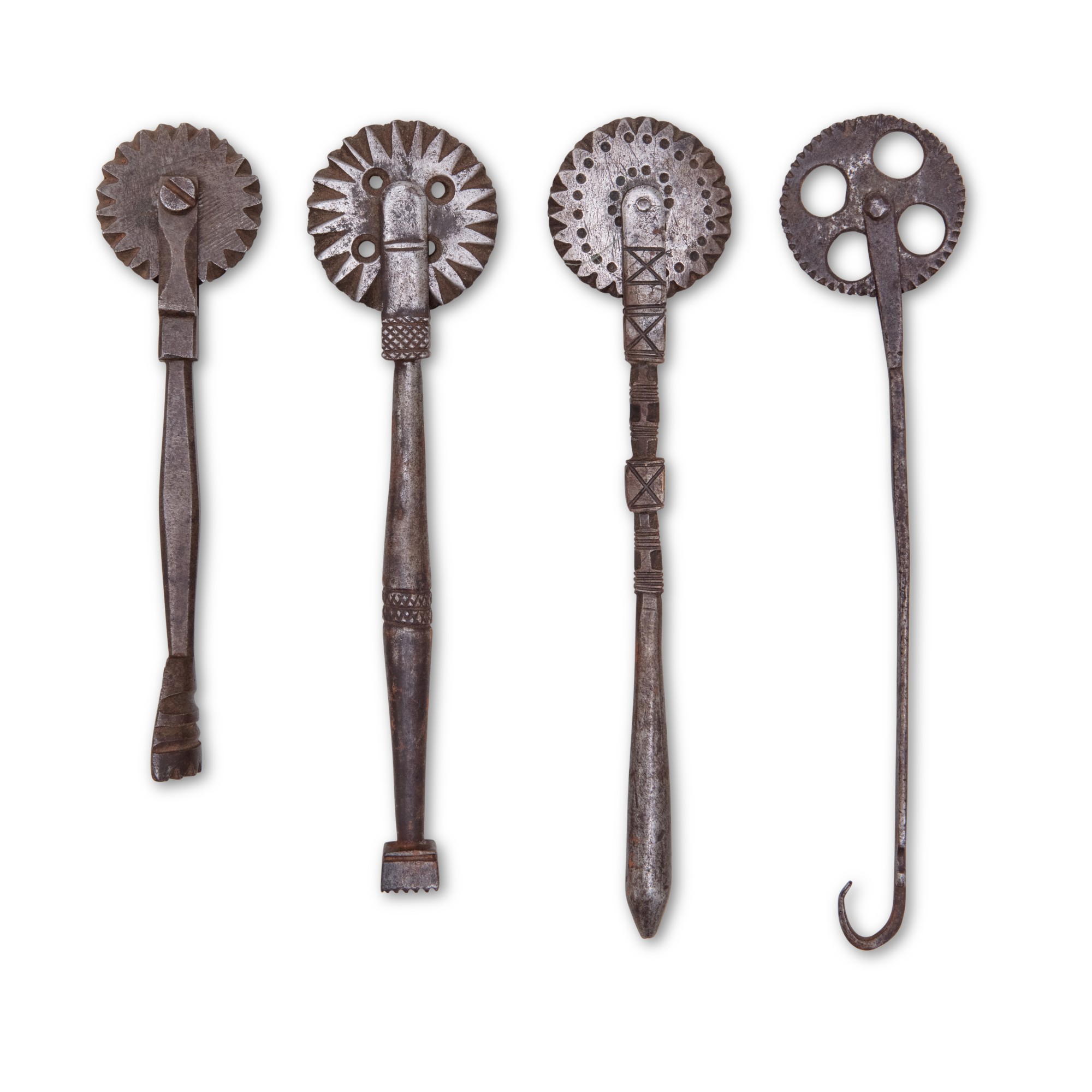 Group of Four Hand-Wrought Iron Jagging Wheels, Southeastern ...