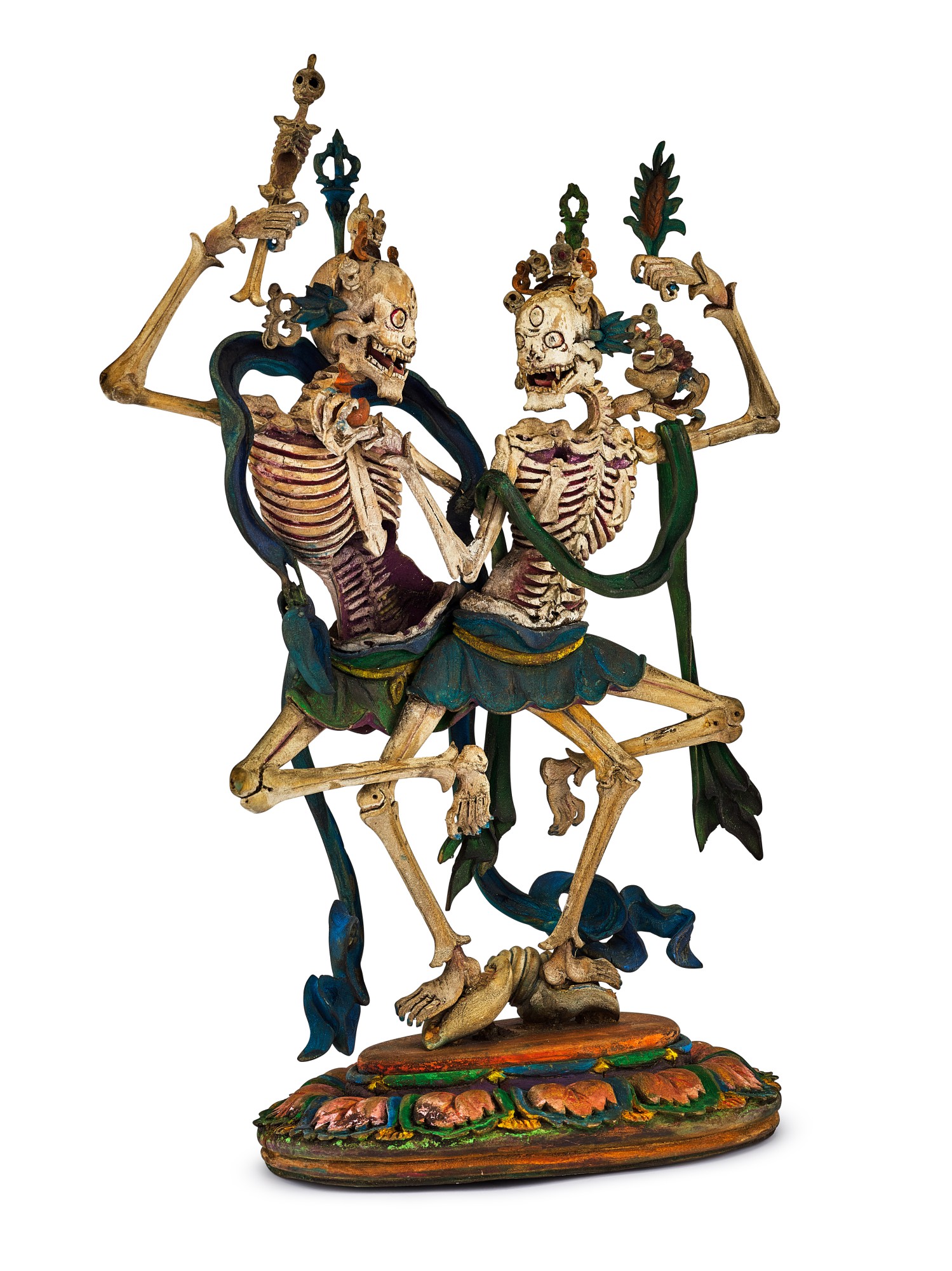 A rare polychrome wood figure of Chitipati Qing dynasty, 18th century ...