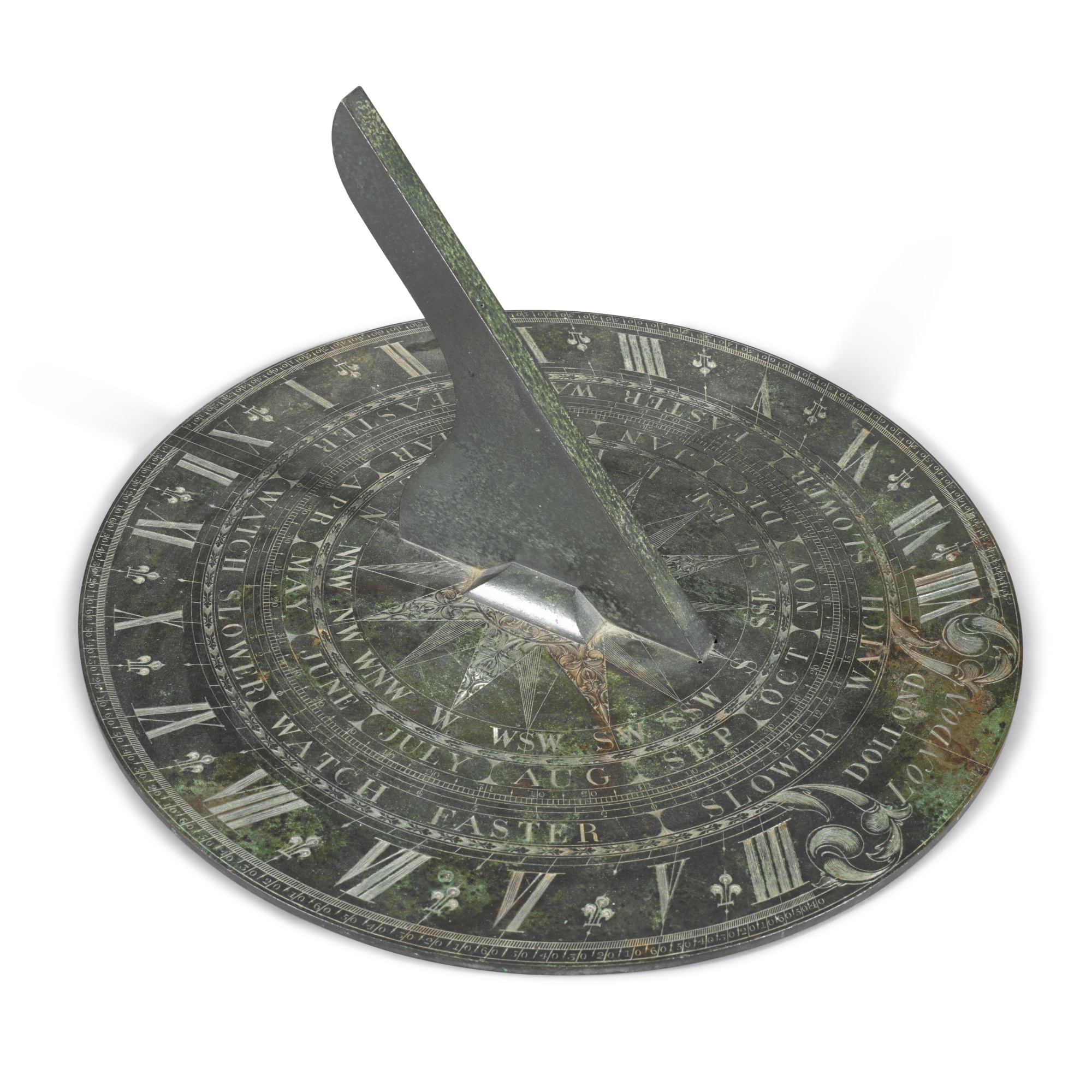 A George III engraved bronze sundial, Dollond, London, circa 1790 ...