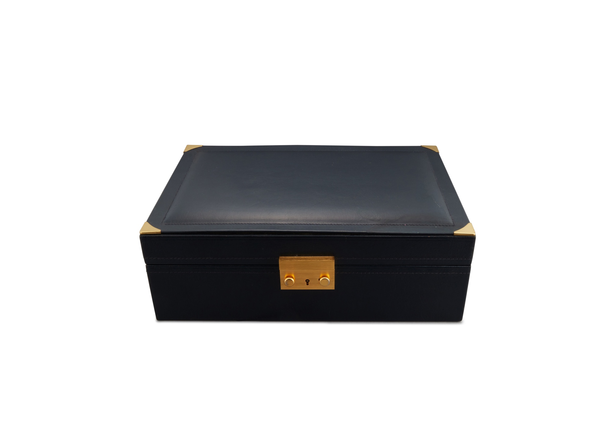 A leather presentation watch box with jewelry storage, Circa 1985 ...