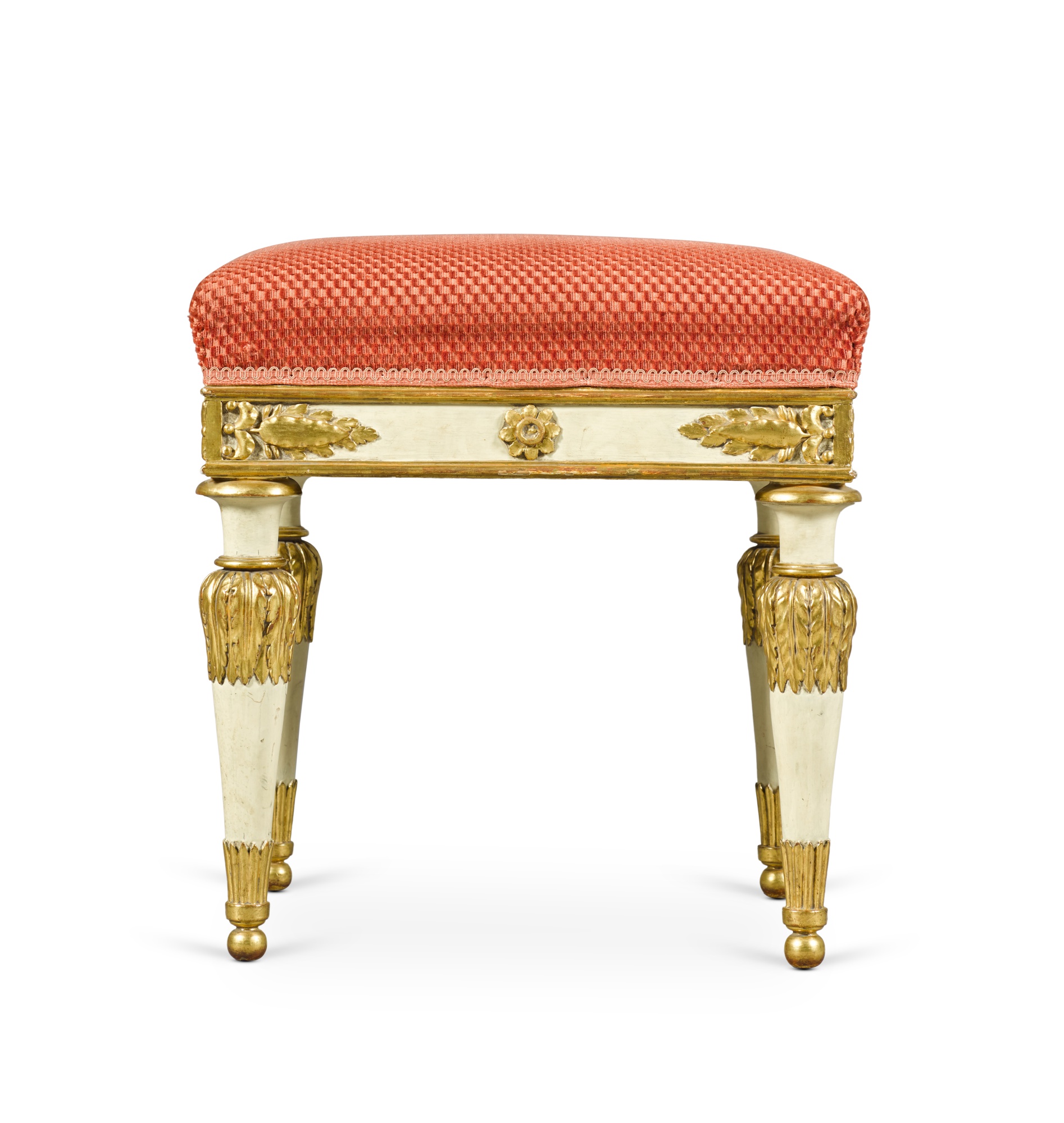 A group of three painted and giltwood stools, one Italian late 18th ...