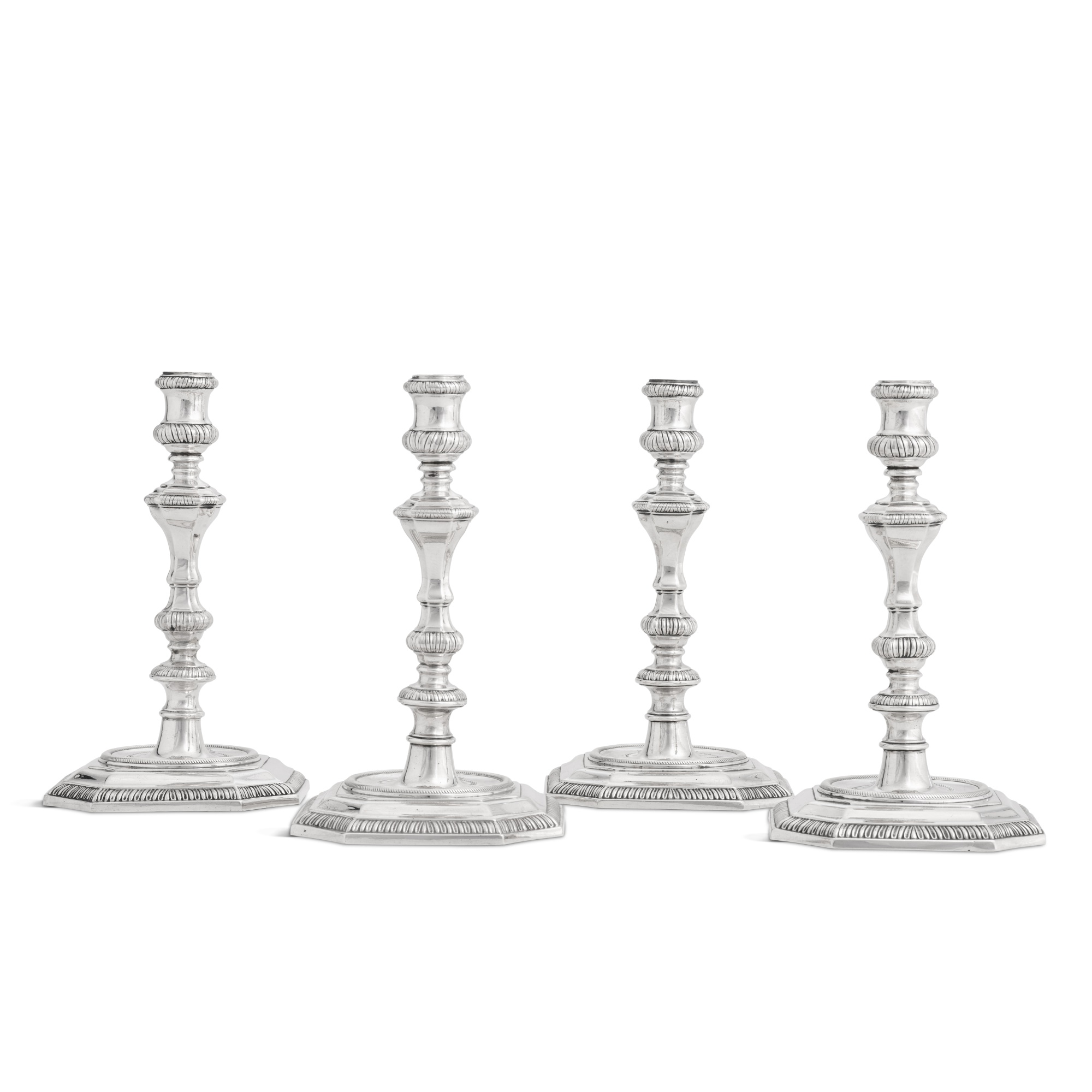 A set of four George II silver candlesticks, George Wickes, London ...