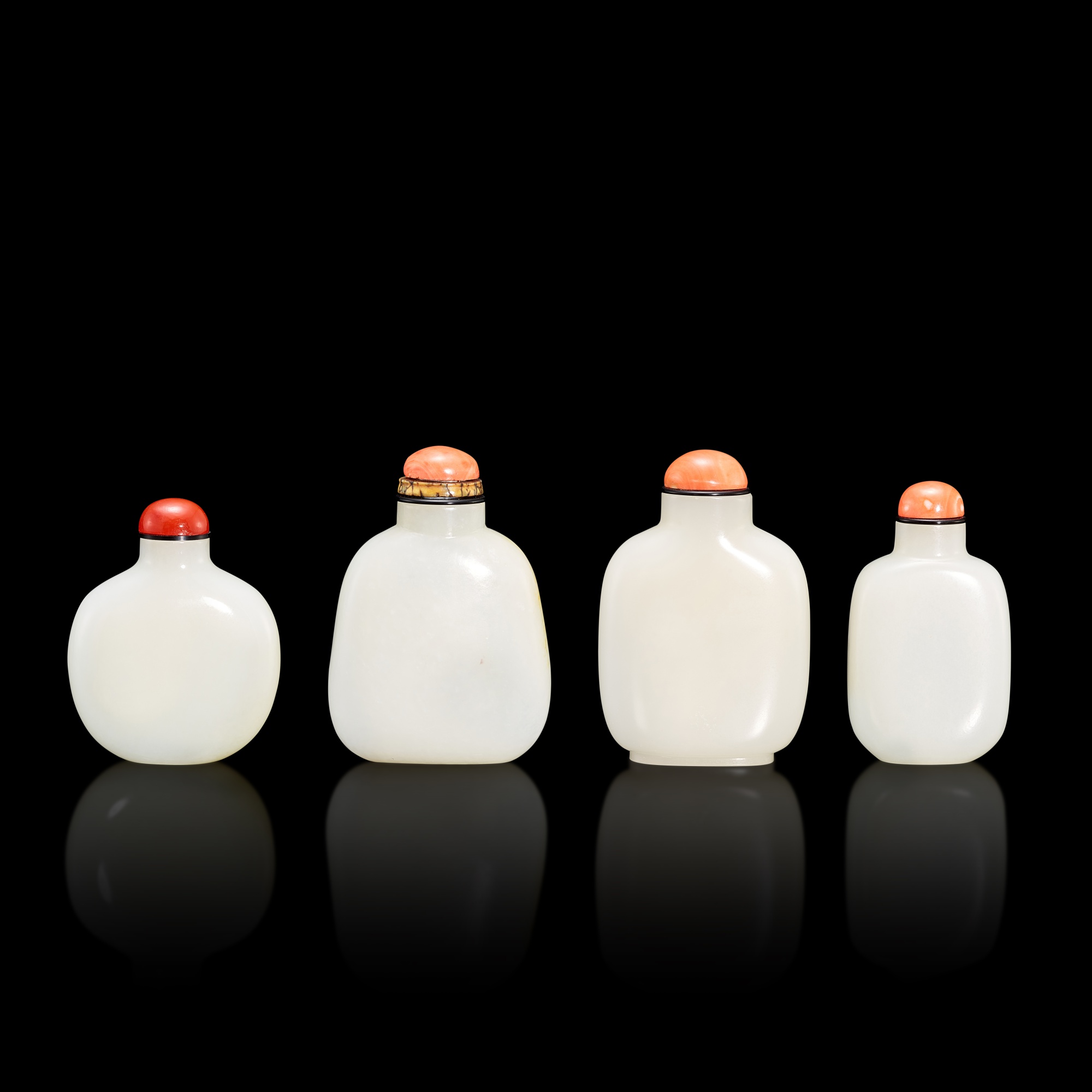 A group of four white jade snuff bottles, Qing dynasty, 18th - 19th ...