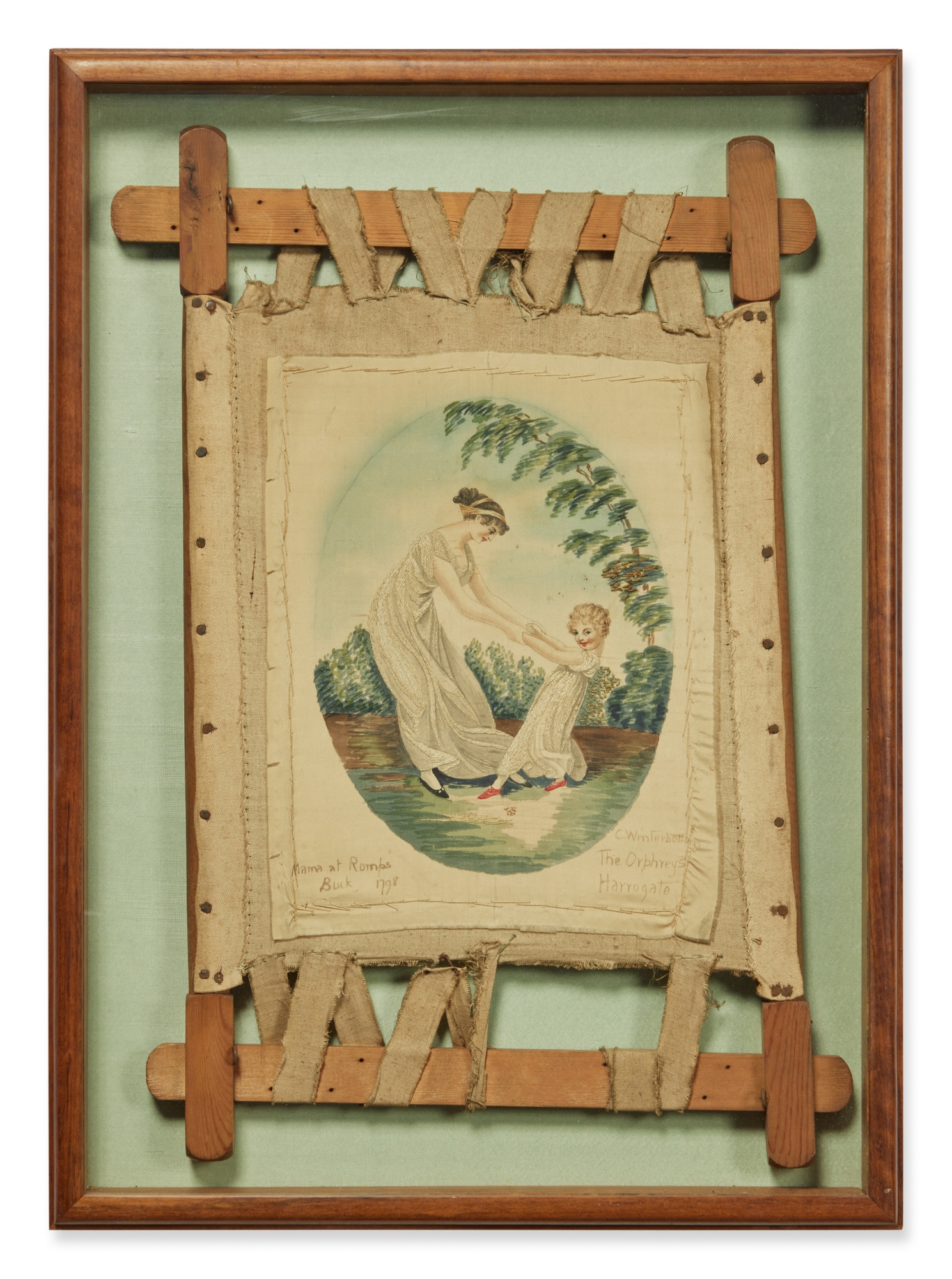 George III Pictorial Embroidery, "Mama at Romps Buck" C. Winterbottom ...
