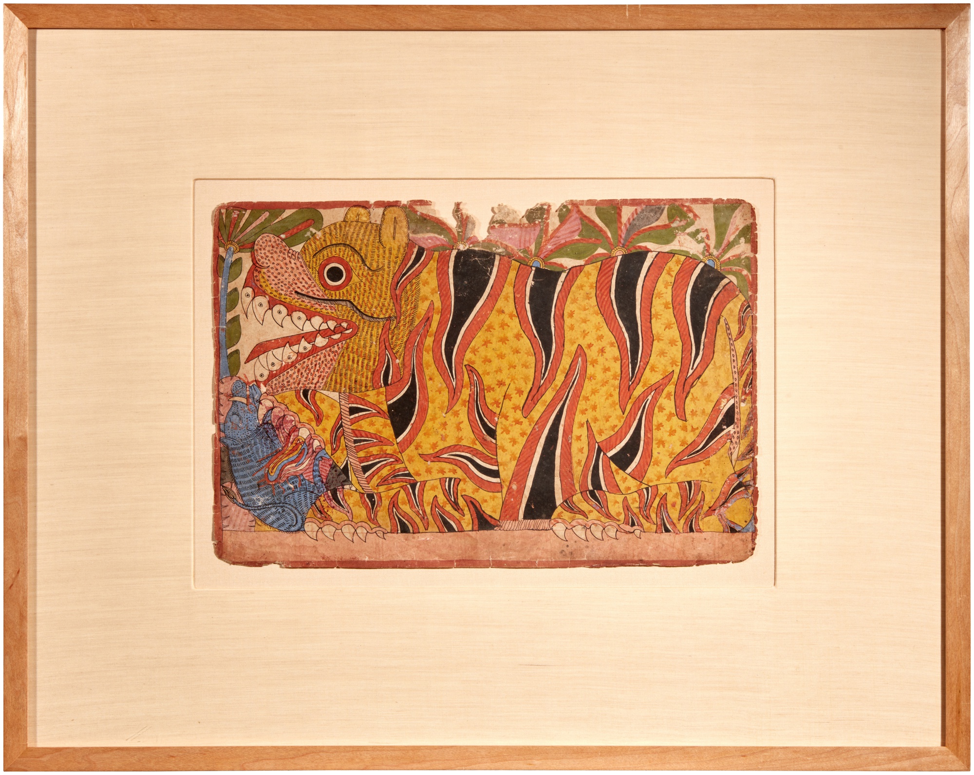A 'Paithan' painting of a ferocious tiger slaying a boar, India ...
