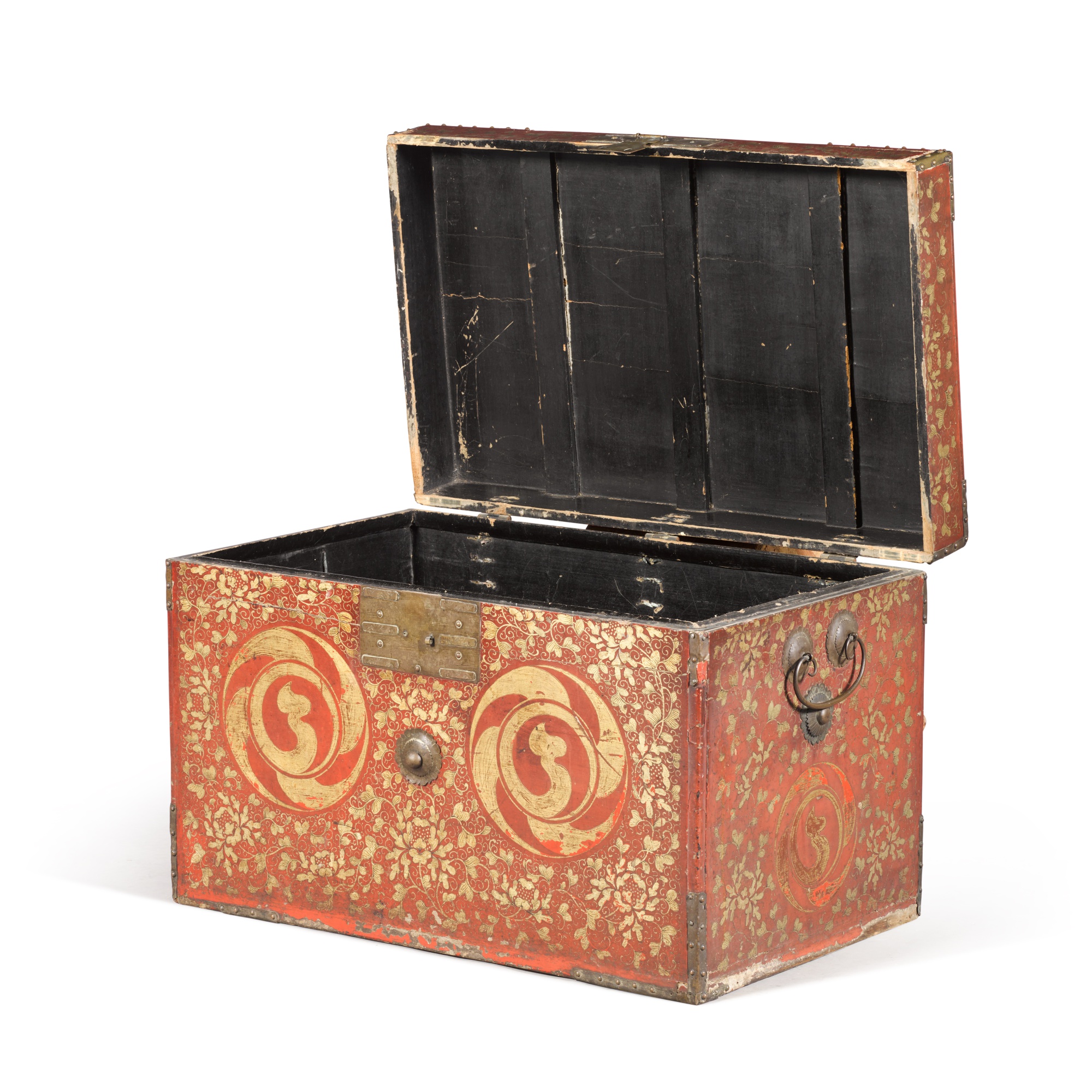 A Japanese brass-mounted red lacquer chest, Ryukyu Islands, late 17th ...