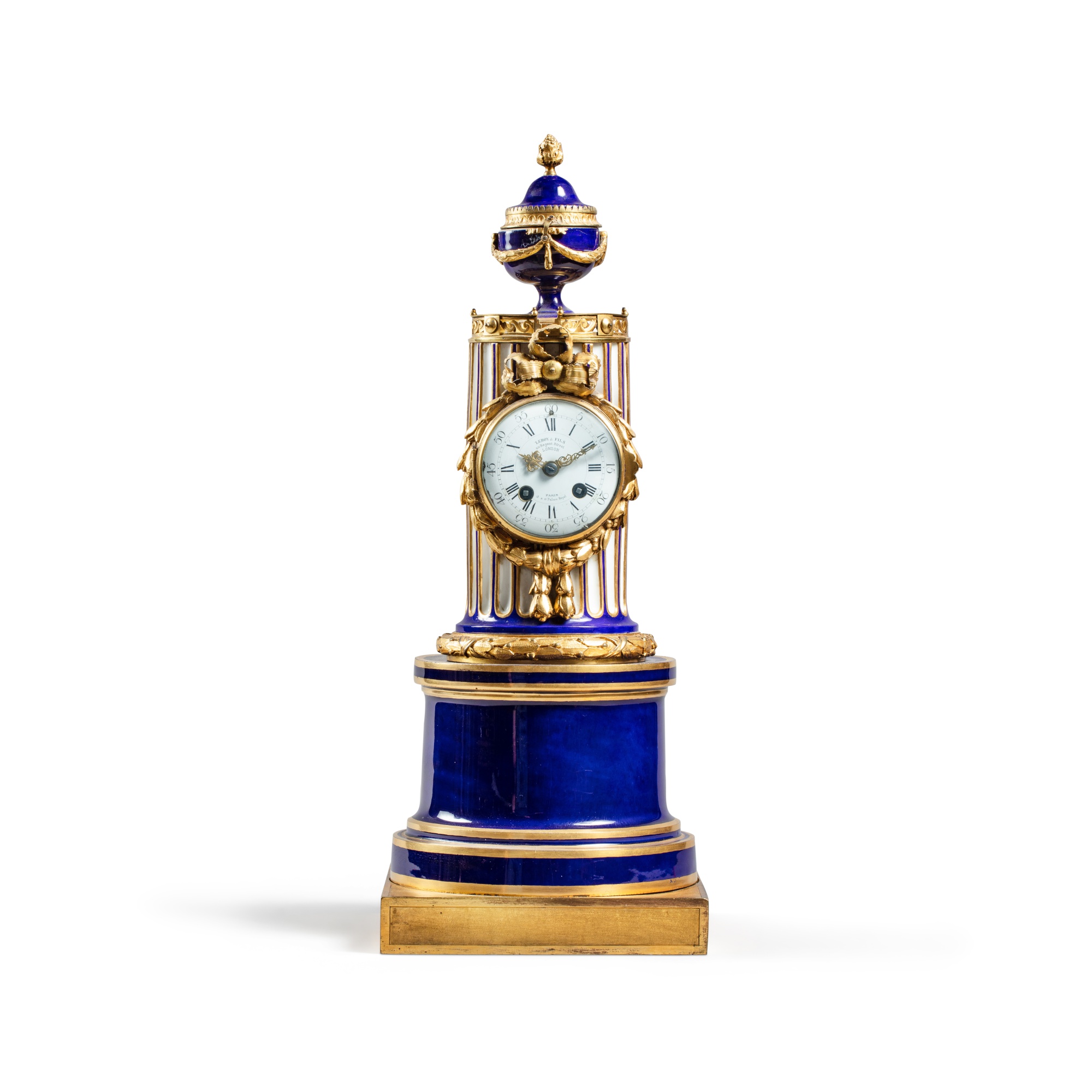 A Louis XVI gilt-bronze mounted hard-paste Sèvres porcelain clock, 1787 ...
