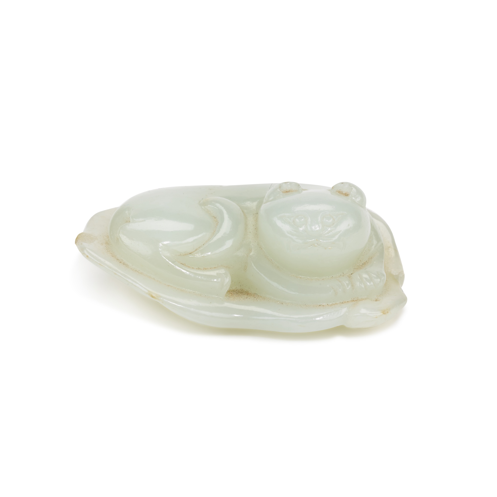 A small pale celadon jade figure of a cat, Qing dynasty, early 19th ...