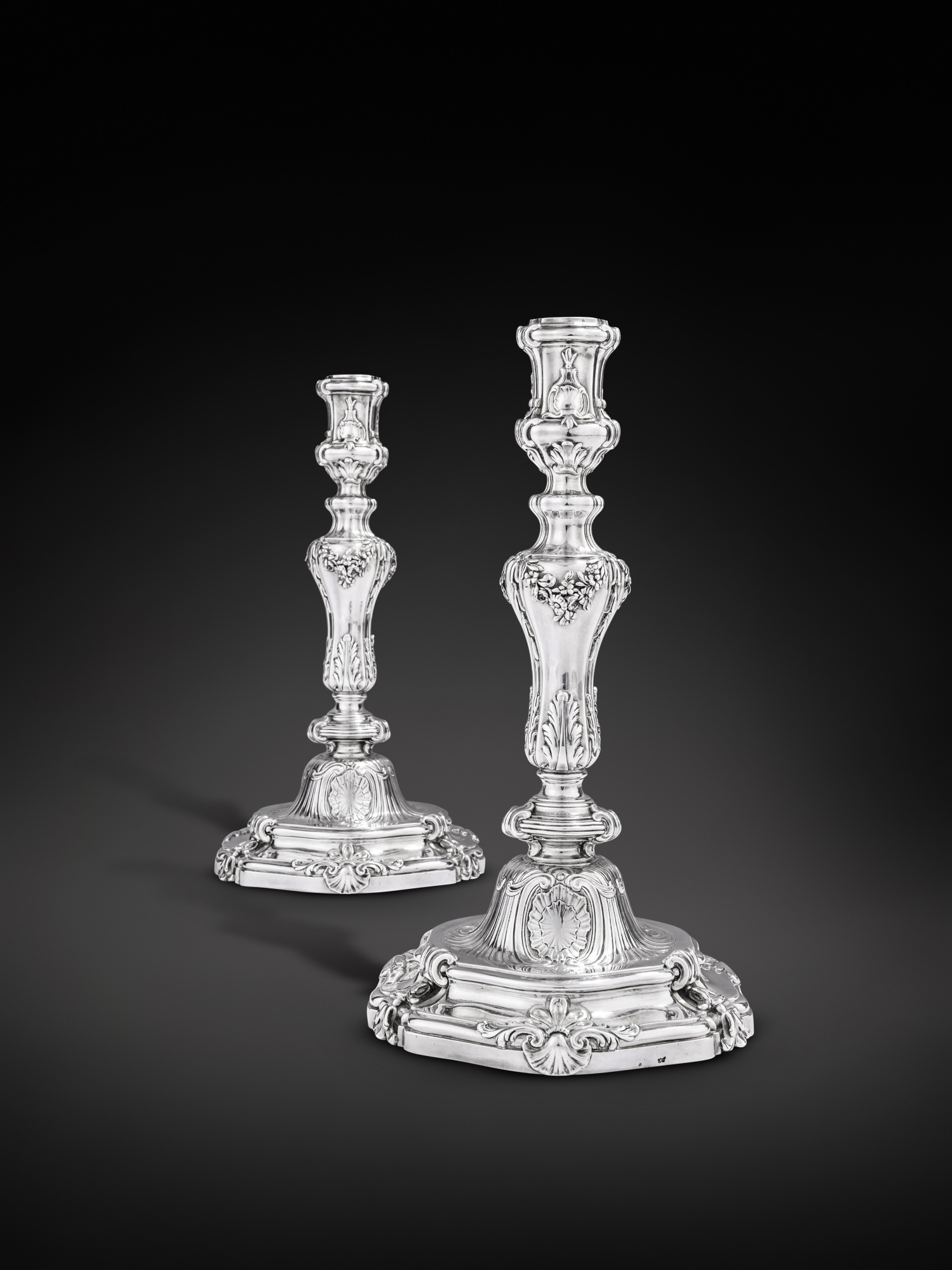 A pair of silver "large size" candlesticks, Louis-Joseph Lenhendrick ...