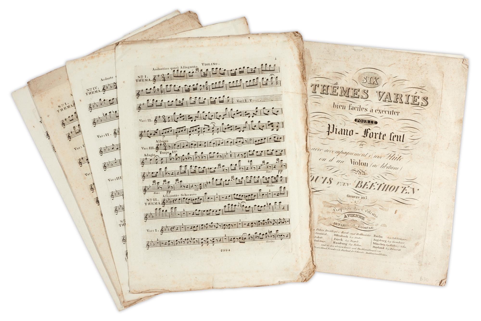 L. v. Beethoven. First Vienna edition in parts of the folksong ...