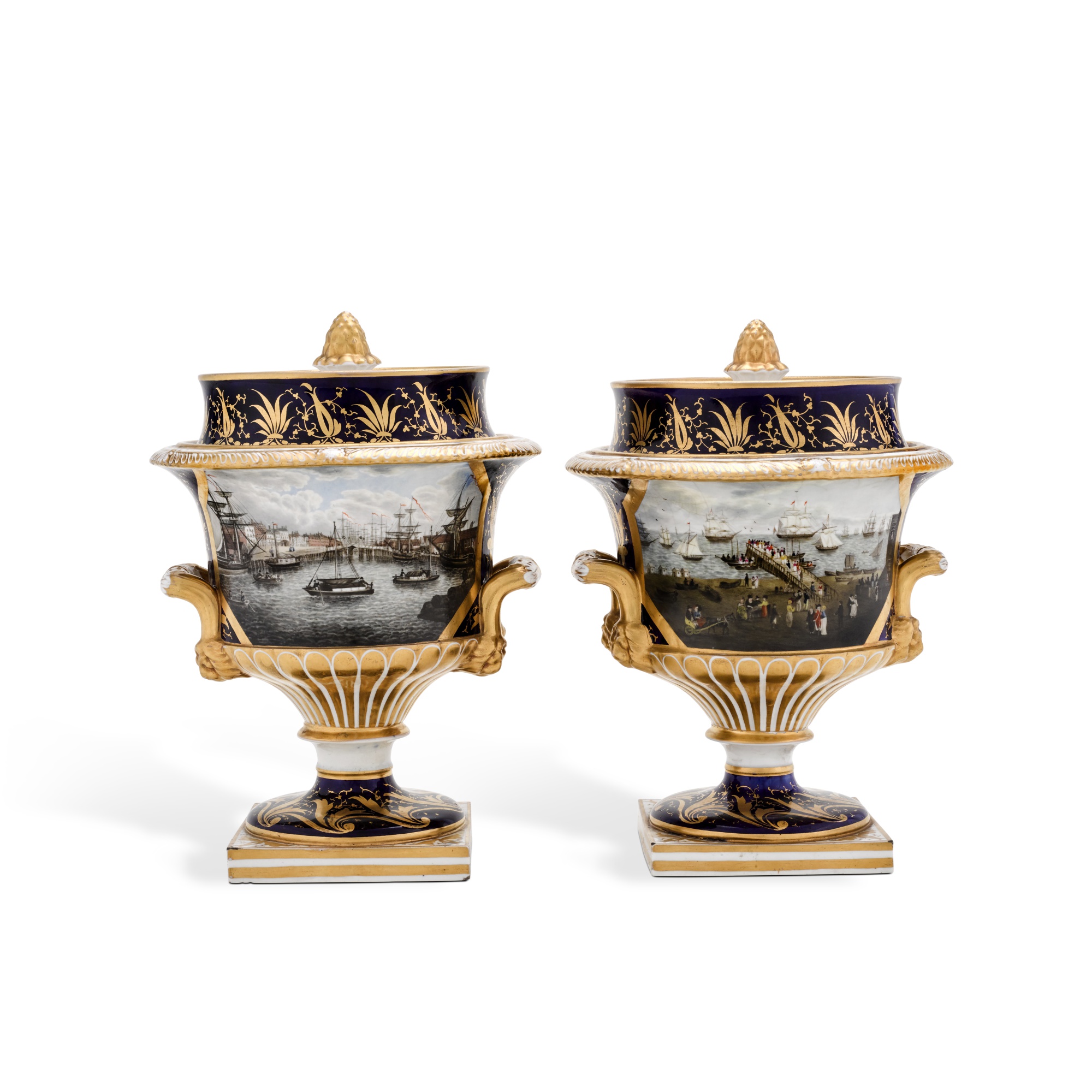 A pair of Grainger, Lee & Co., Worcester dark-blue-ground ice pails and ...