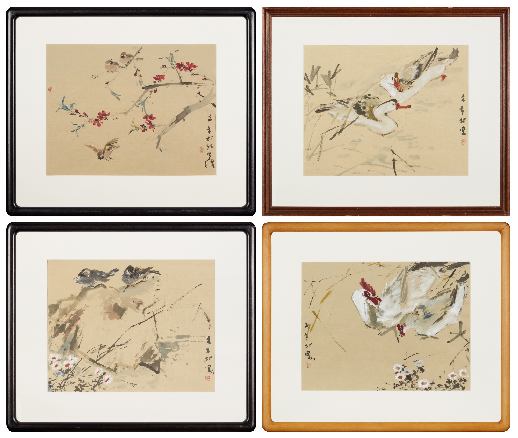 Chen Wen Hsi 陳文希 | i) Sparrows and flowers ii) Ducks iii) Two Birds iv ...