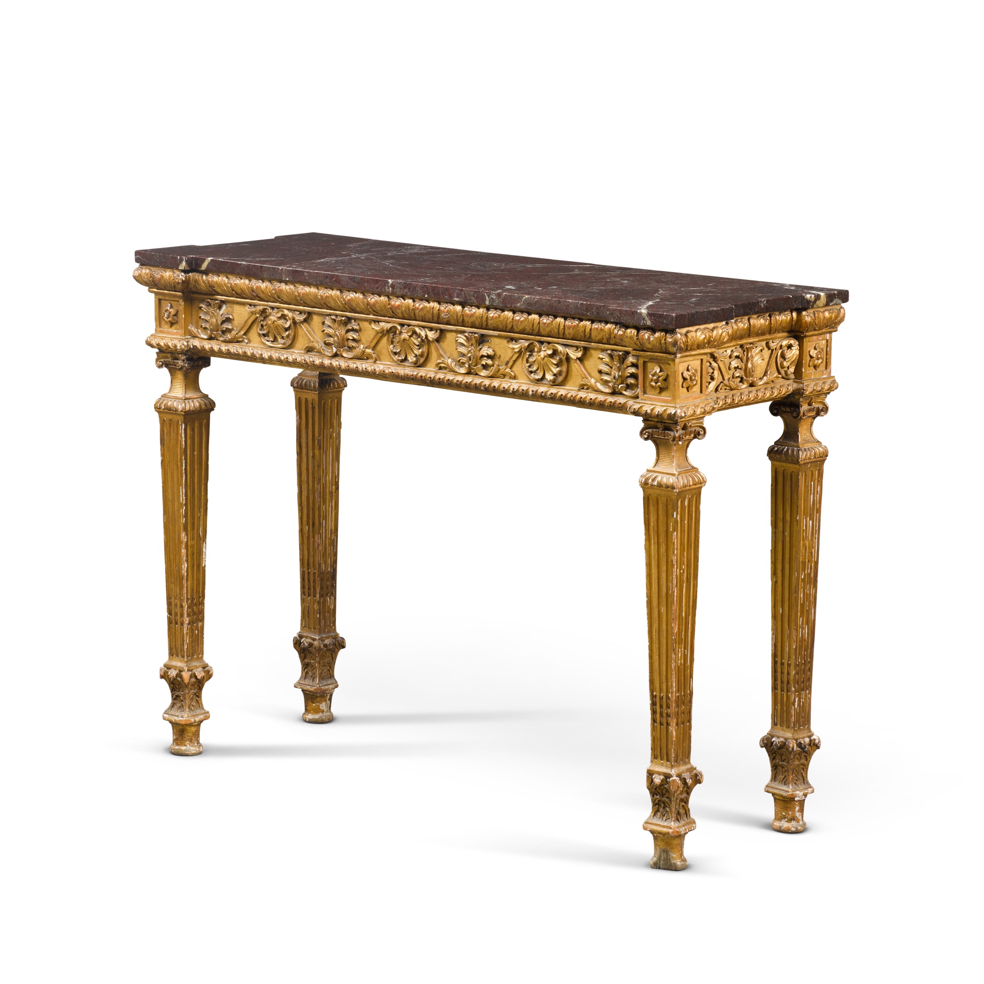 A pair of William IV giltwood and gesso tables, circa 1830, attributed ...