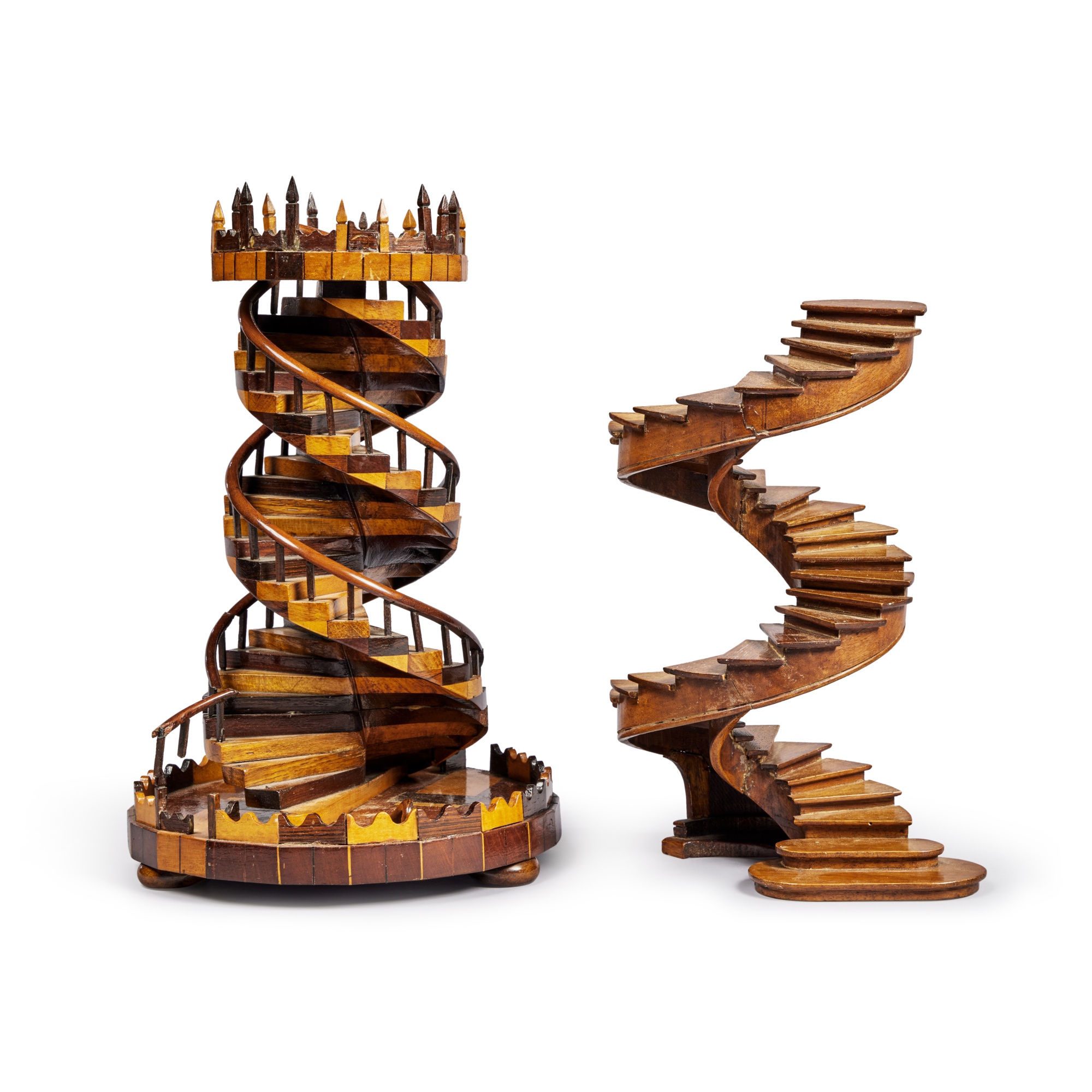 Two French Master Staircase Models in Oak, Mahogany and Sycamore, Late 19th Century | Design 17/ ...