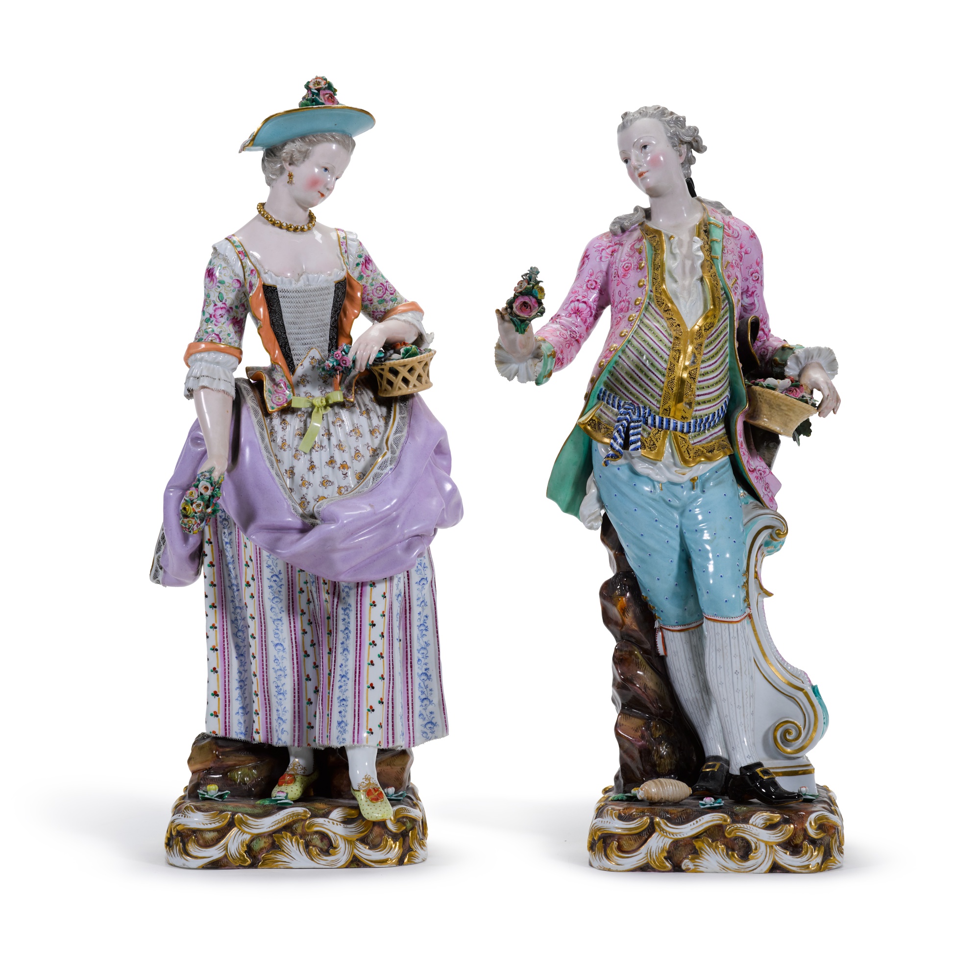 A pair of larger Meissen figures of a gallant and companion, circa 1870 ...