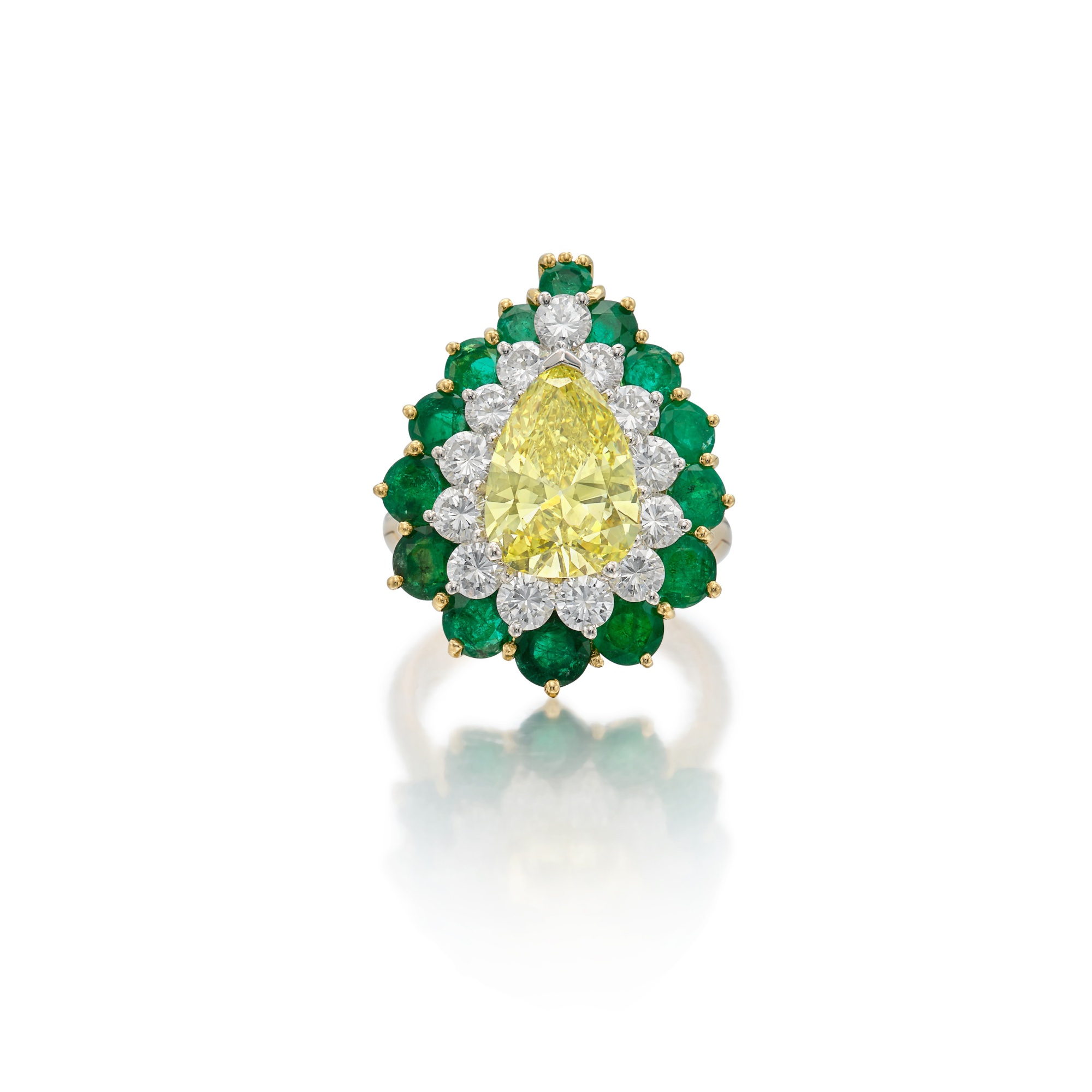 Fancy Vivid Yellow Diamond, Emerald and Diamond Ring | Fine Jewels ...