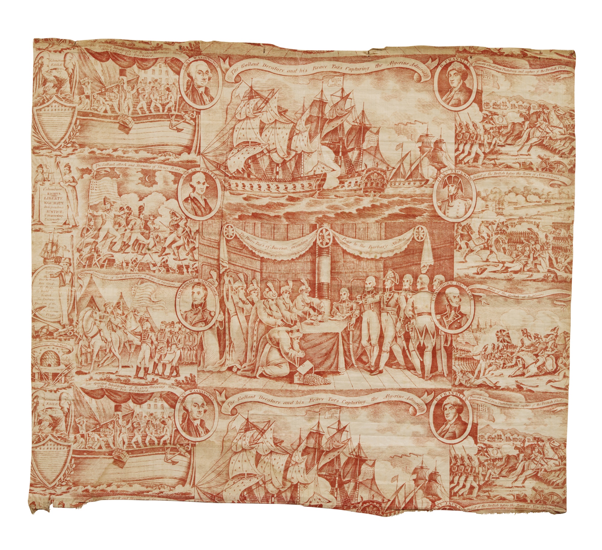 Patriotic 'America's Victories' Red and White Toile Fragment, England ...