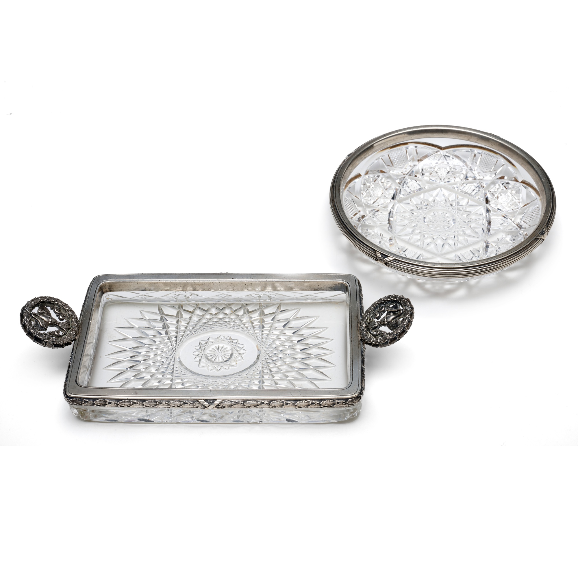 Two Fabergé silver-mounted cut-glass sweet dishes, Moscow, 1908-1917 ...