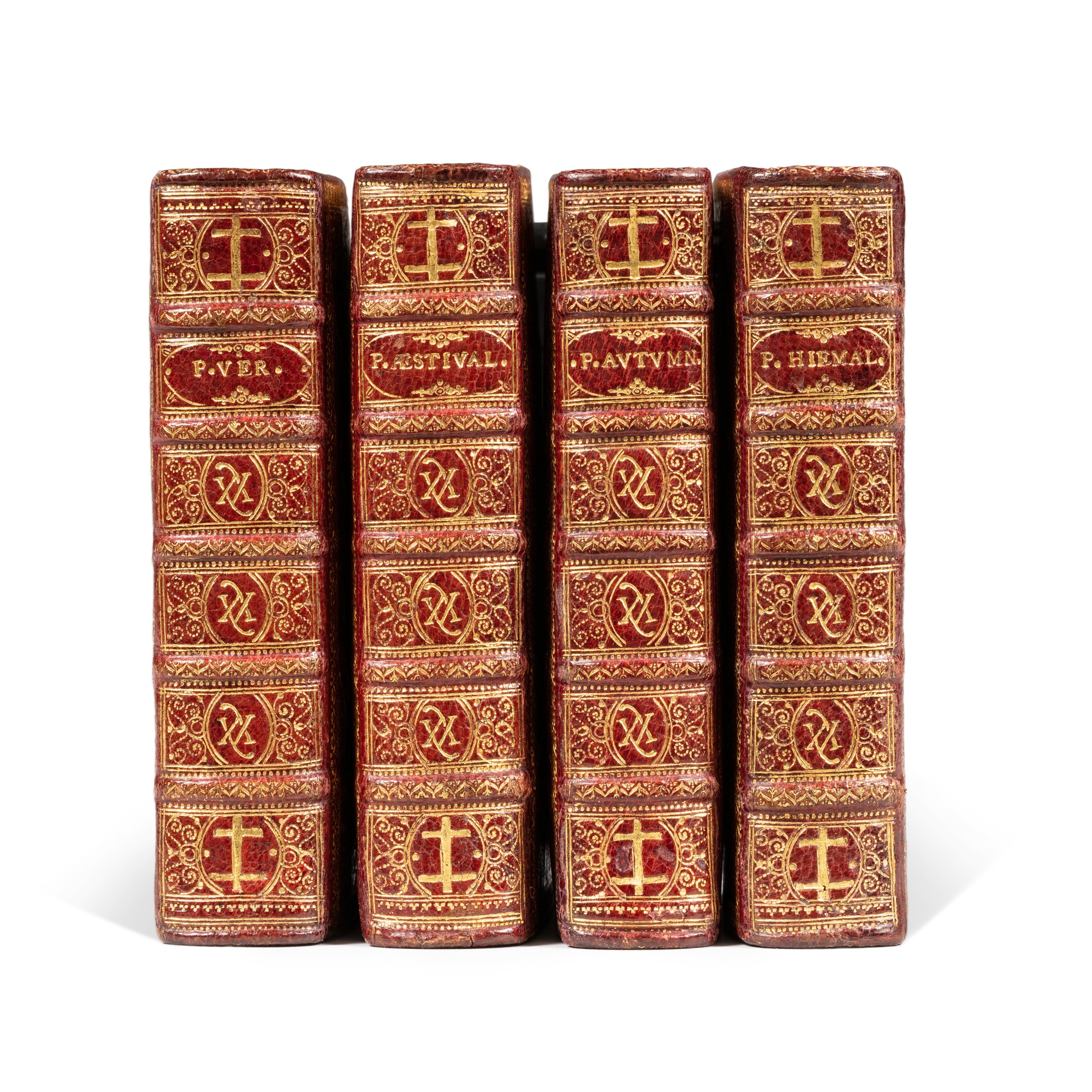 Breviarum romanum... 1650. 4 vol. in-12. Rel. à la fanfare, attrib. à ...