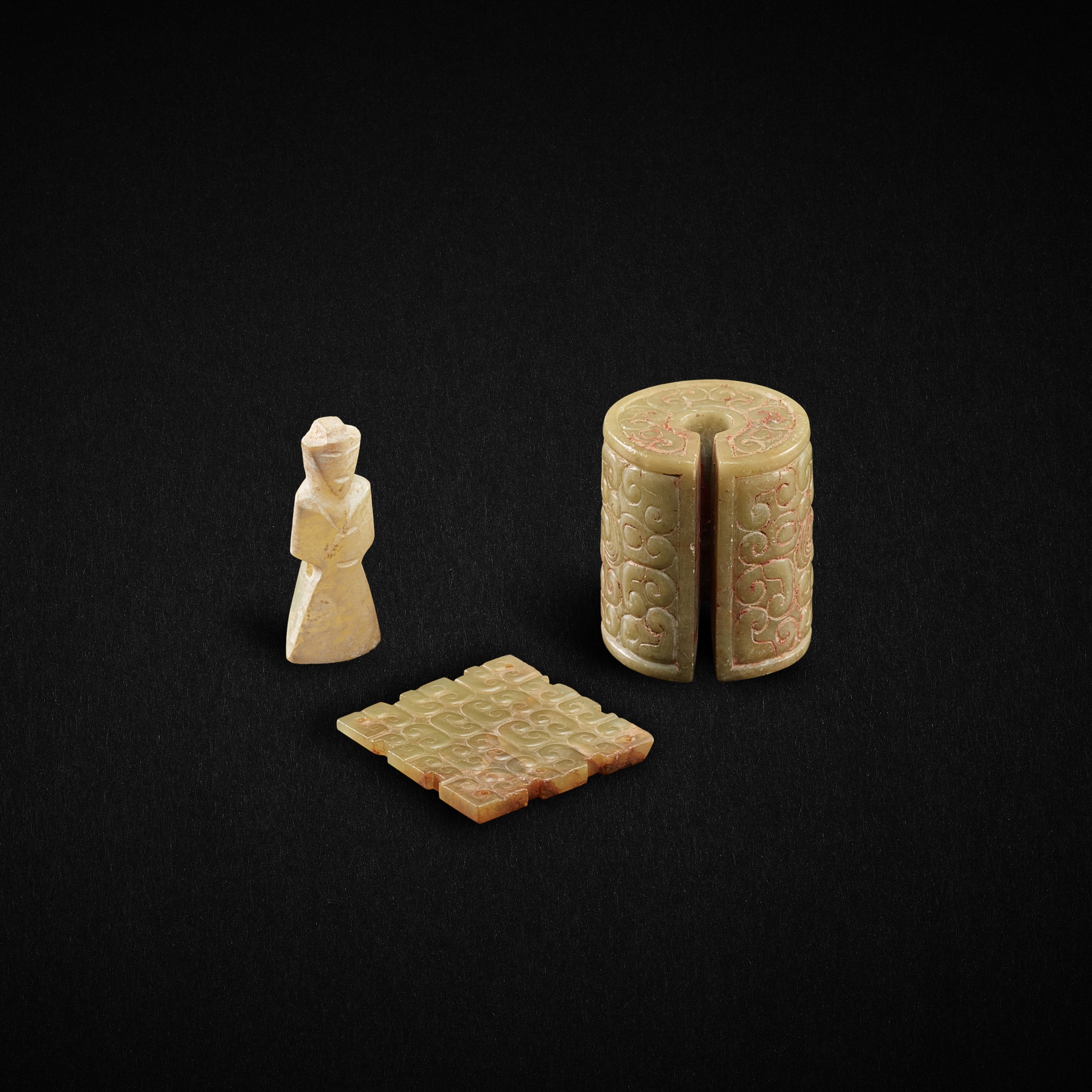 Three archaic jade ornaments, Eastern Zhou dynasty, Warring States ...