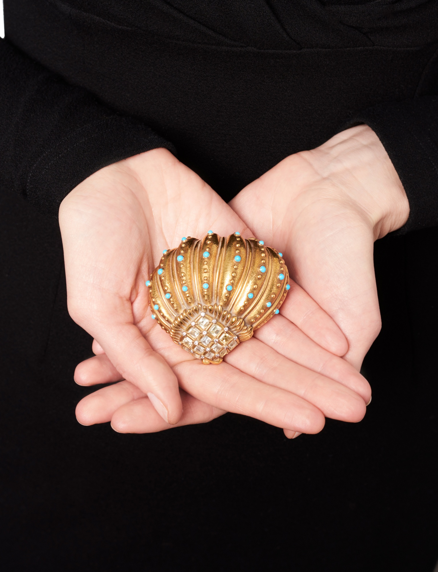 A Gold, Turquoise, Colorless Gemstone and Diamond Compact | Exceptional ...