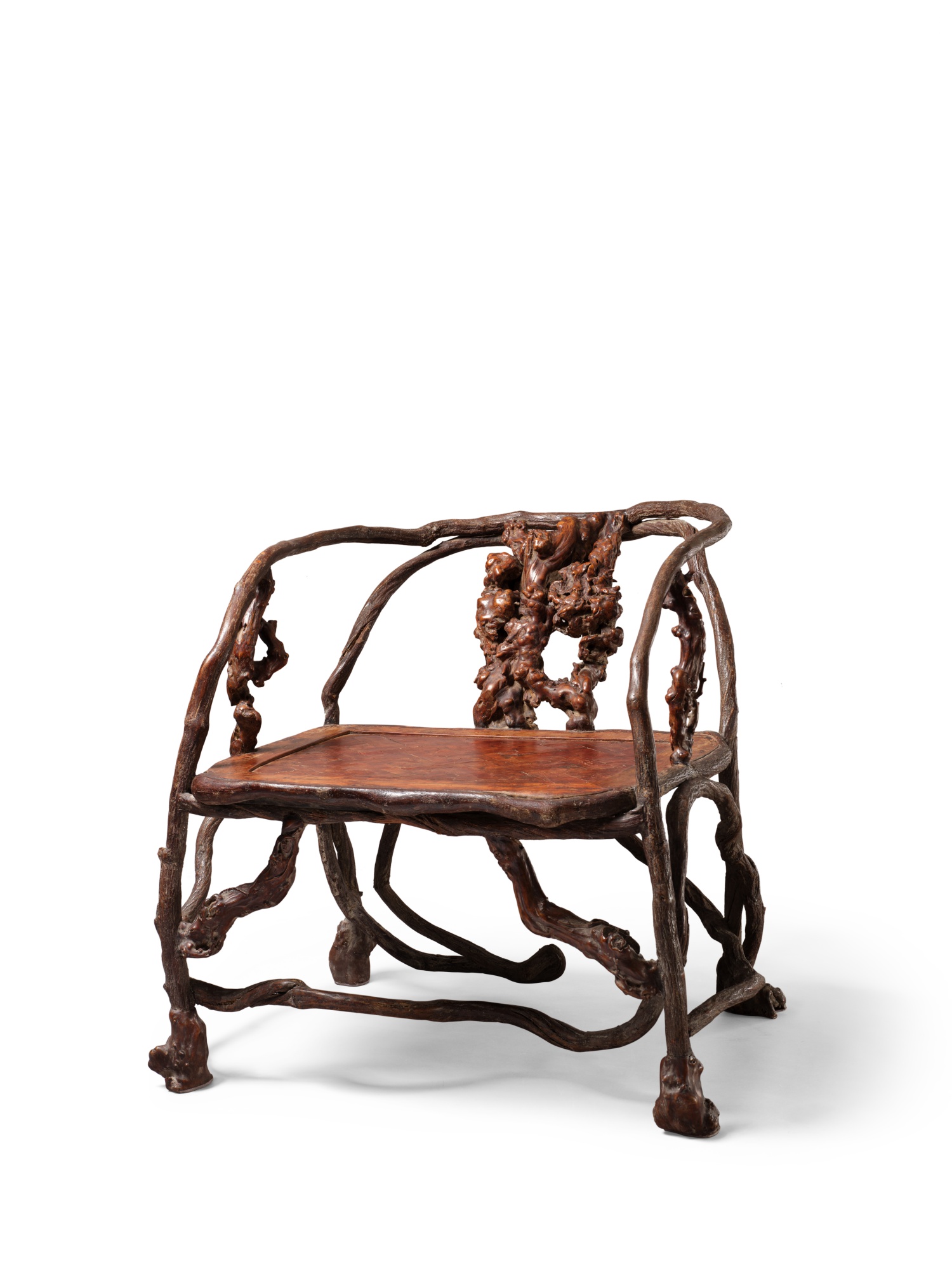 An extremely rare imperial rootwood meditation chair, Qing dynasty ...