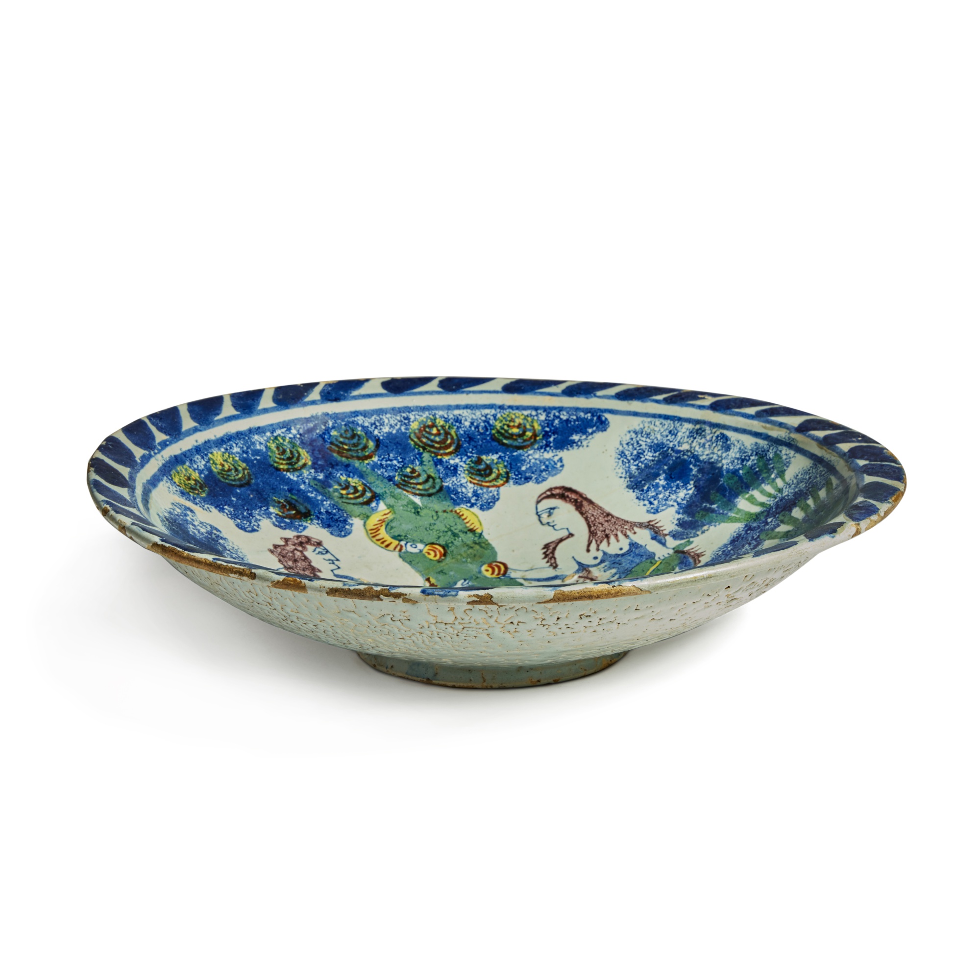 English Delftware Polychrome 'Adam and Eve' 'Blue-Dash' Charger ...