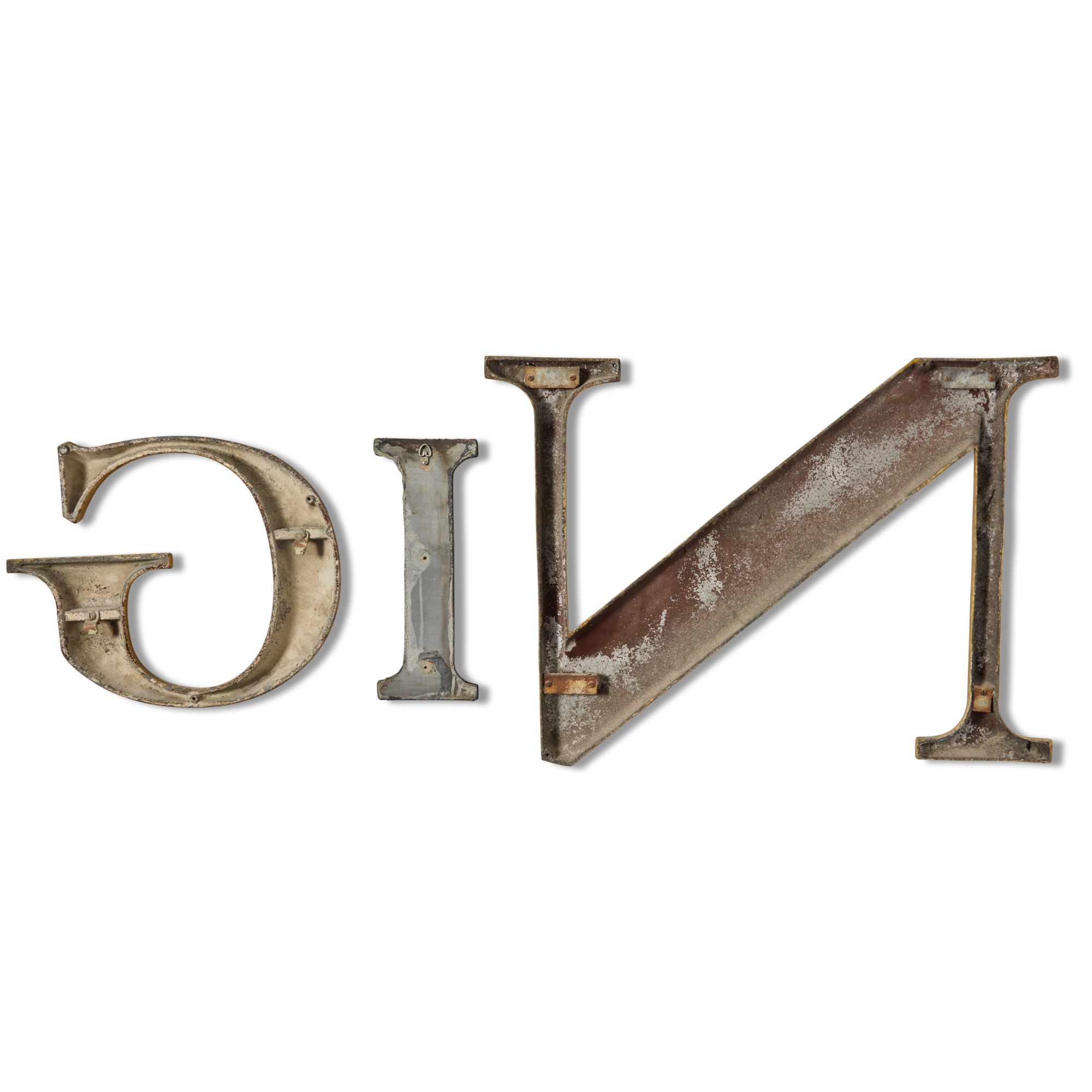 Group of Three American Giltwood and Cast-Iron Trade Sign Letters ...