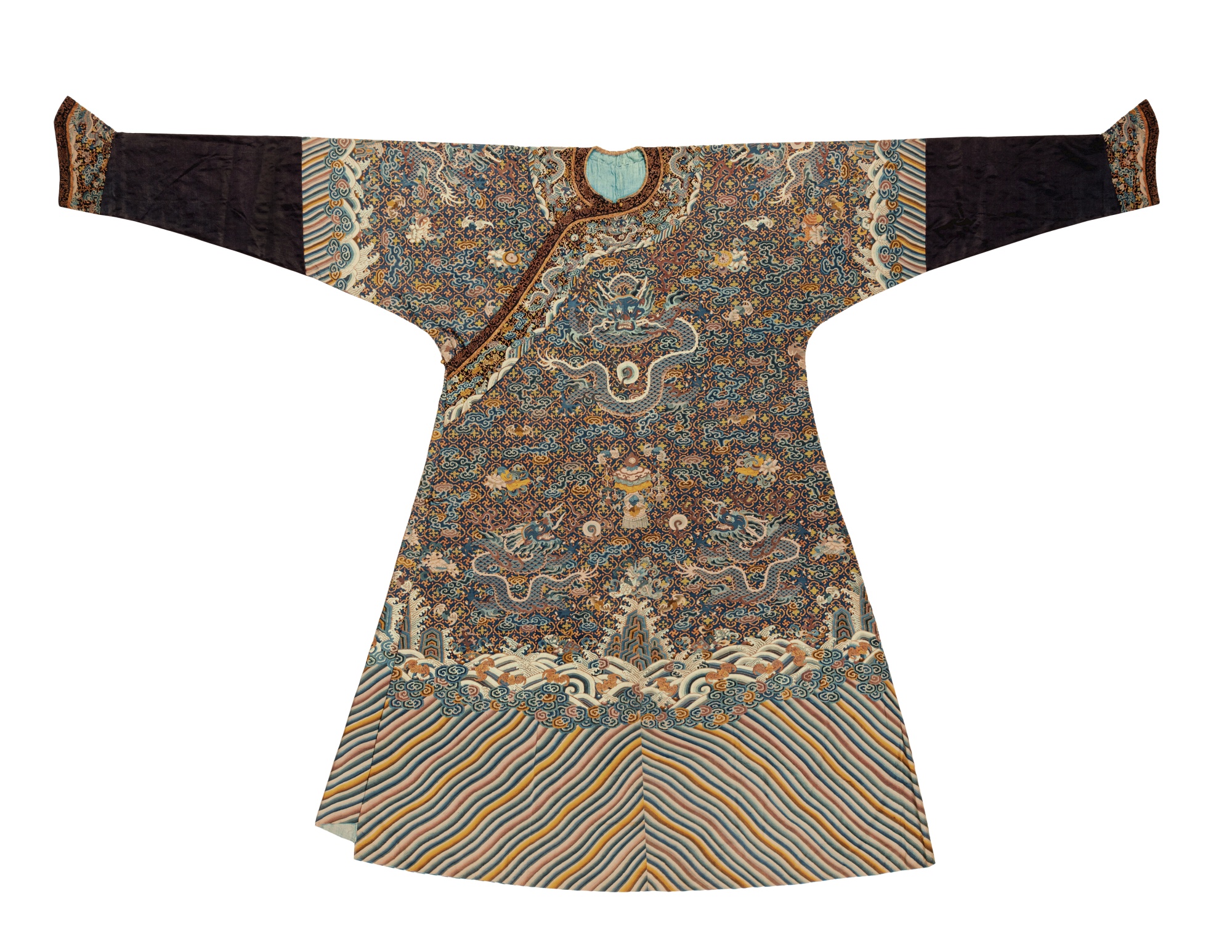 A blue-ground kesi 'dragon' robe (Jifu), Qing dynasty, 19th century ...