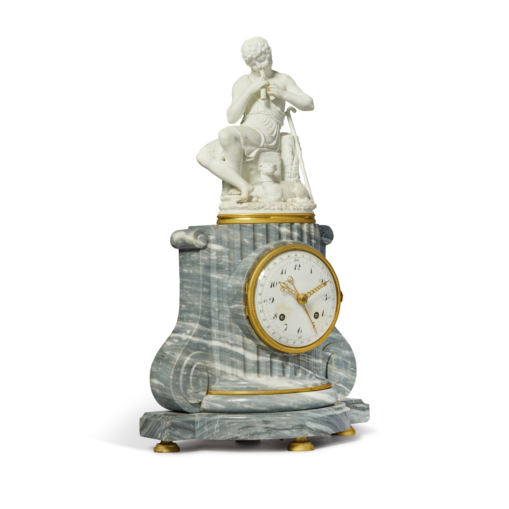 A Louis XVI Figural Biscuit Porcelain and Bleu Turquin Marble Mantle ...