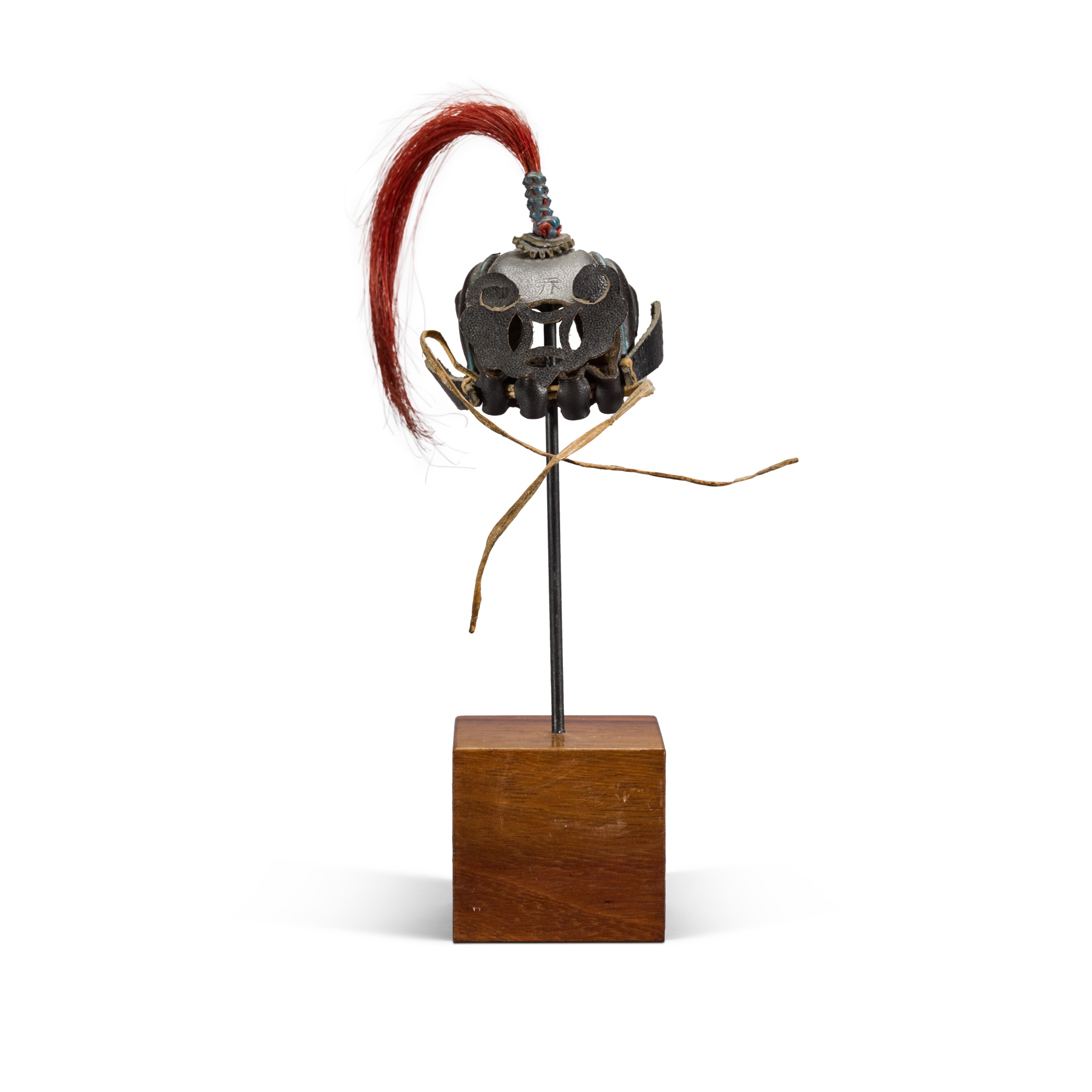 A Chinese sparrow hawk plumed leather falconry hood, late 19th century ...