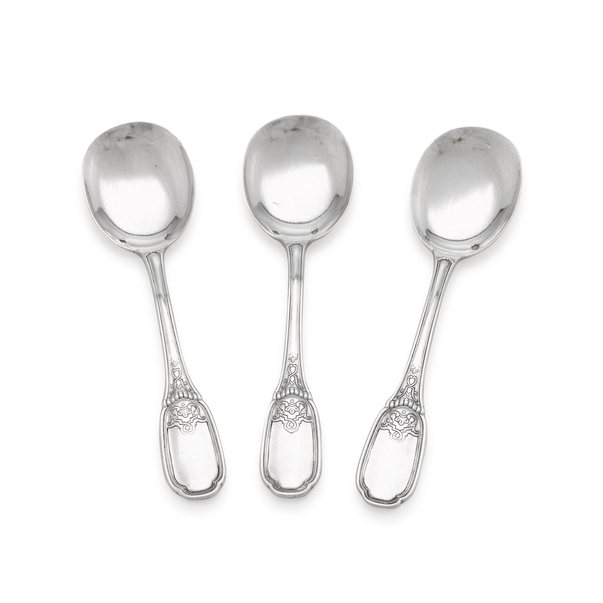 King Farouk: Three silver sorbet spoons, Henri Laparra, with 1st ...