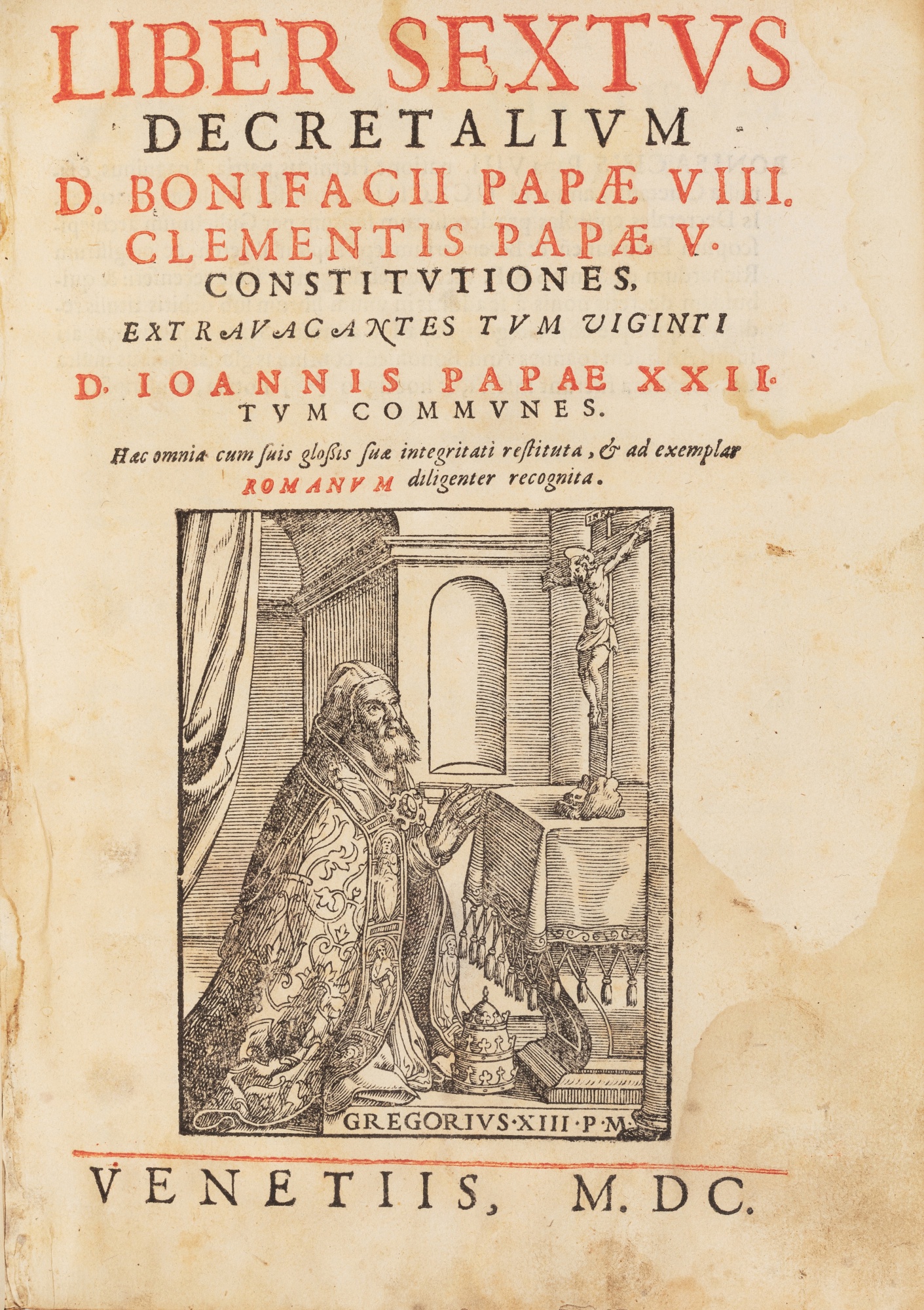 Liber Sextus... Venice, 1600. Rel. aux armes de Scipion Caffarelli ...