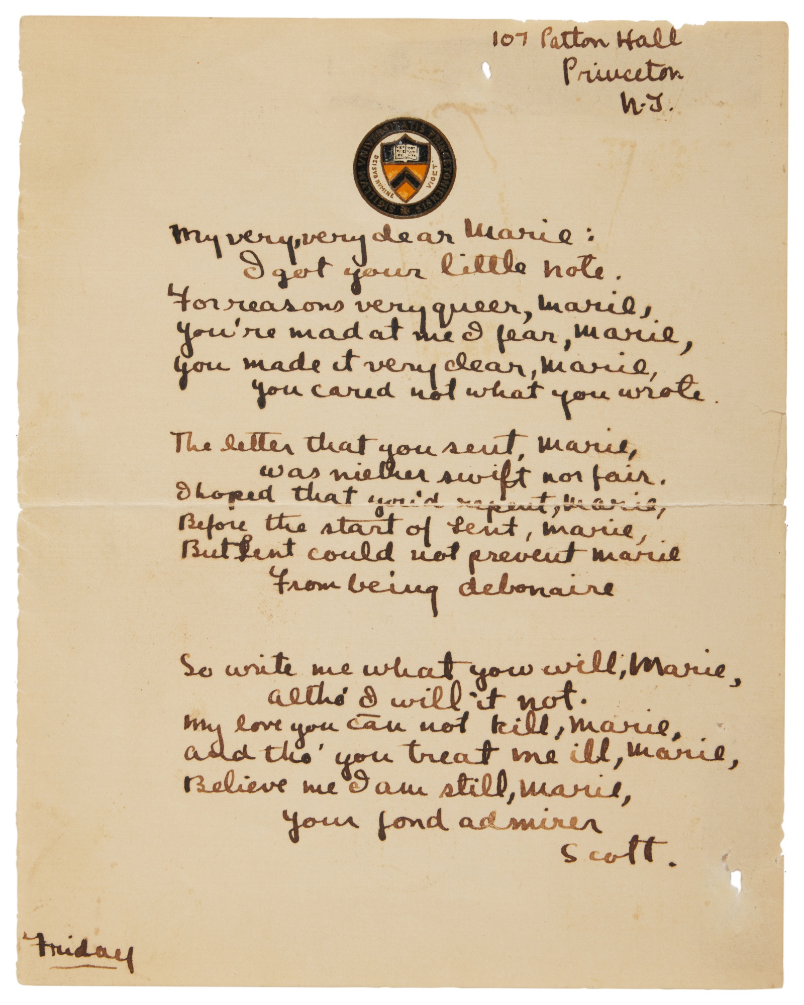 Fitzgerald, F. Scott | Autograph letter in verse, signed | Fine Books ...