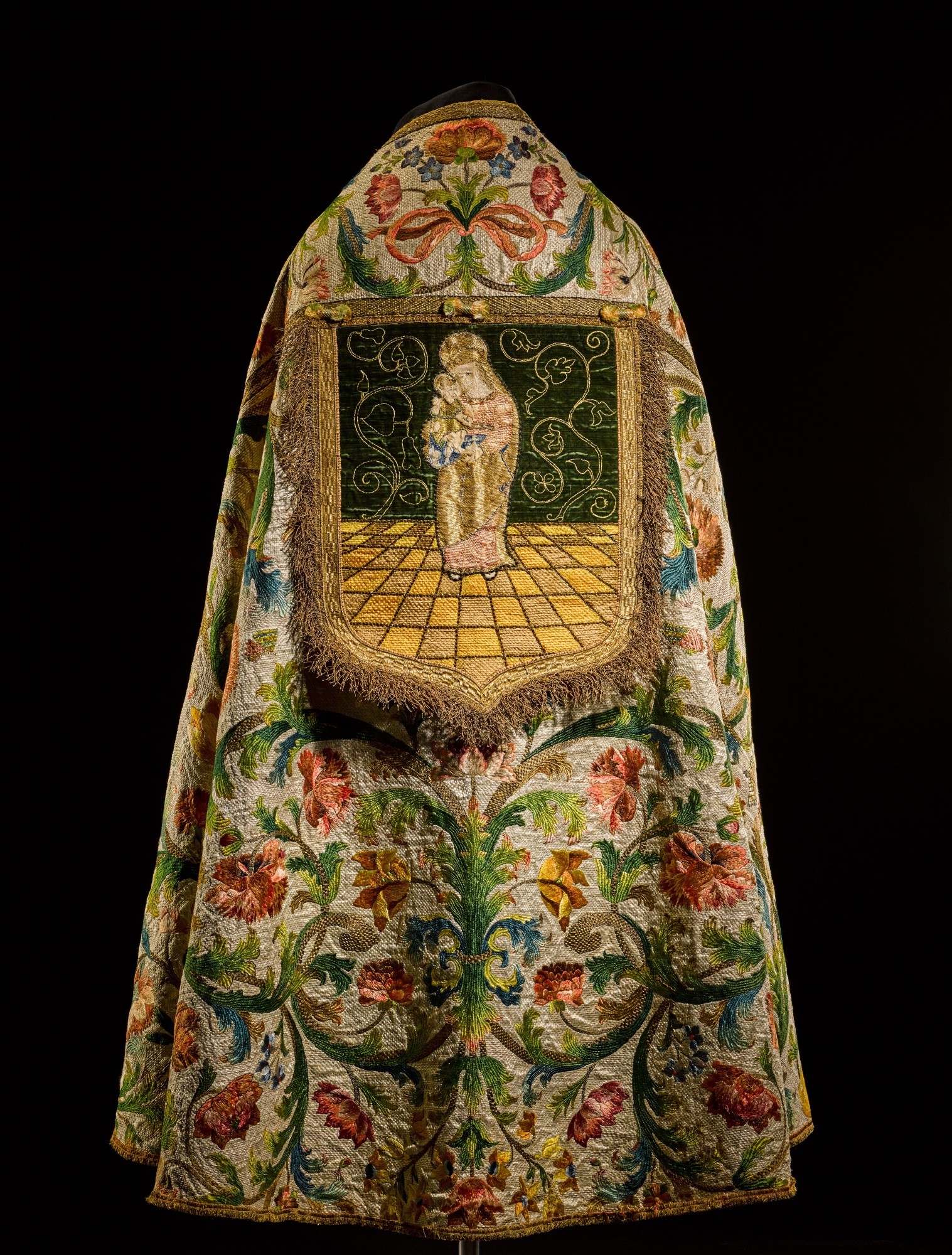A floral embroidered silk and metal-thread cope, Italian, possibly ...