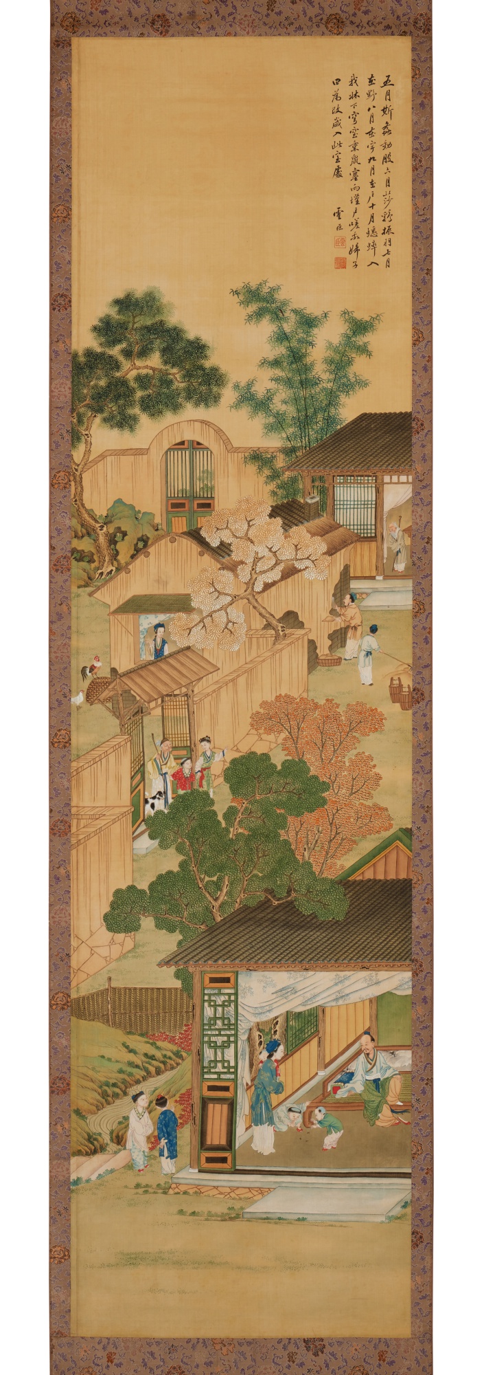 After Gu Jianlong, Scenes of daily life from Shijing, ink and color on ...