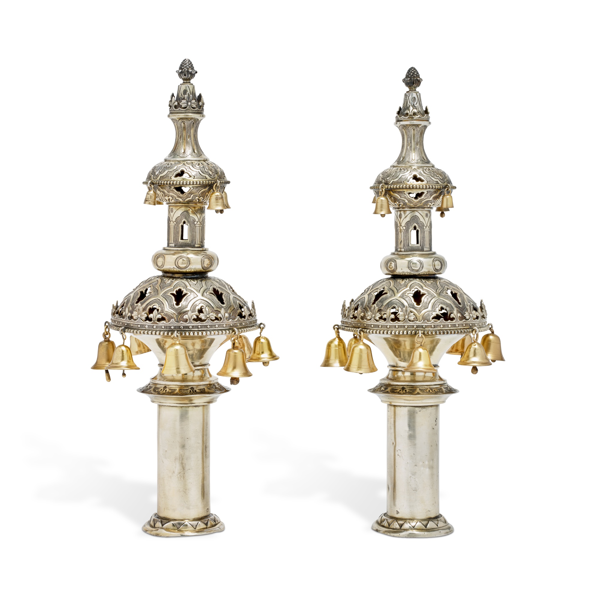 A Pair of French Silver Gothic-Style Torah Finials, Demarquet Frères ...