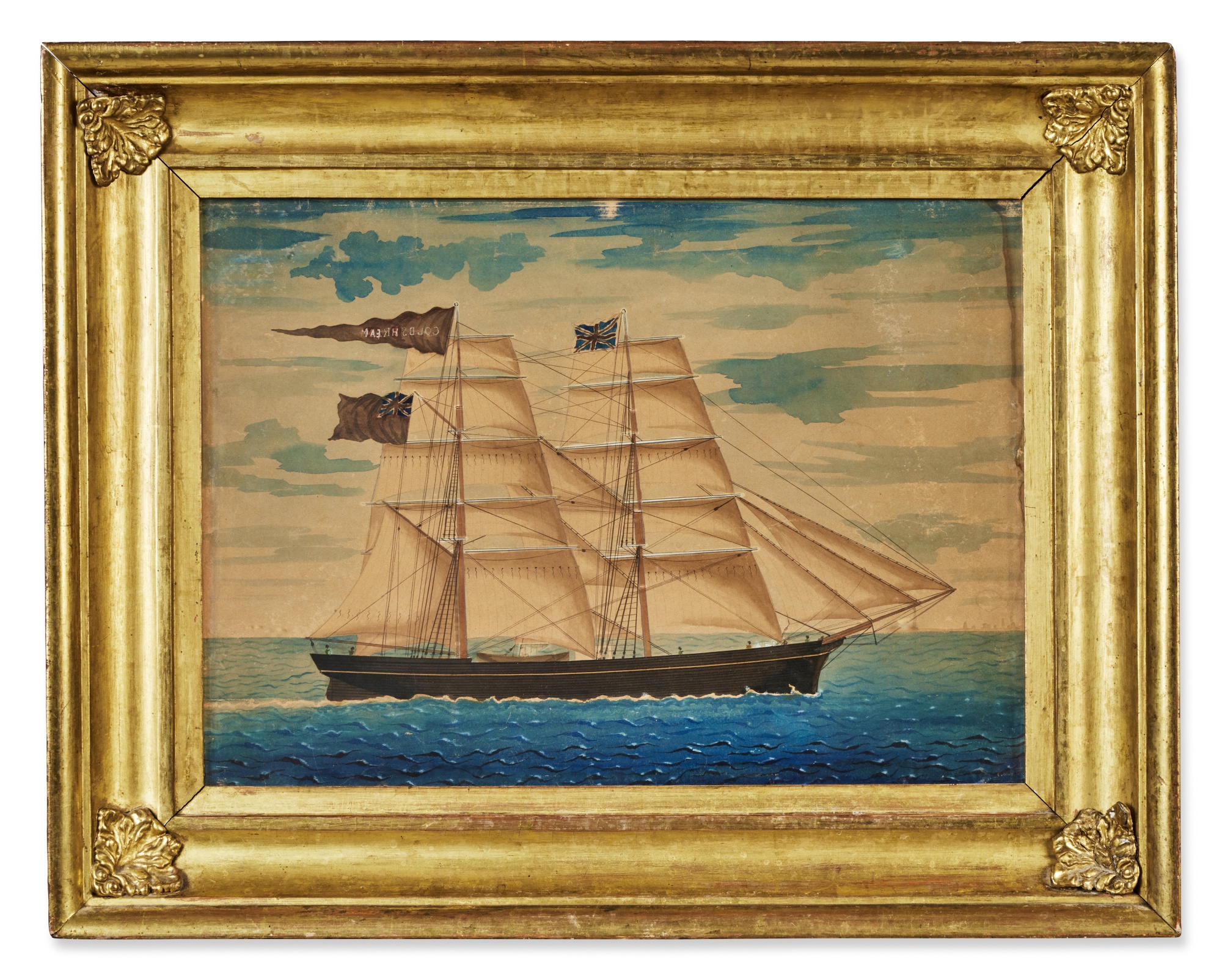 Two Victorian Framed and Painted Ship Dioramas, Together with a Framed ...