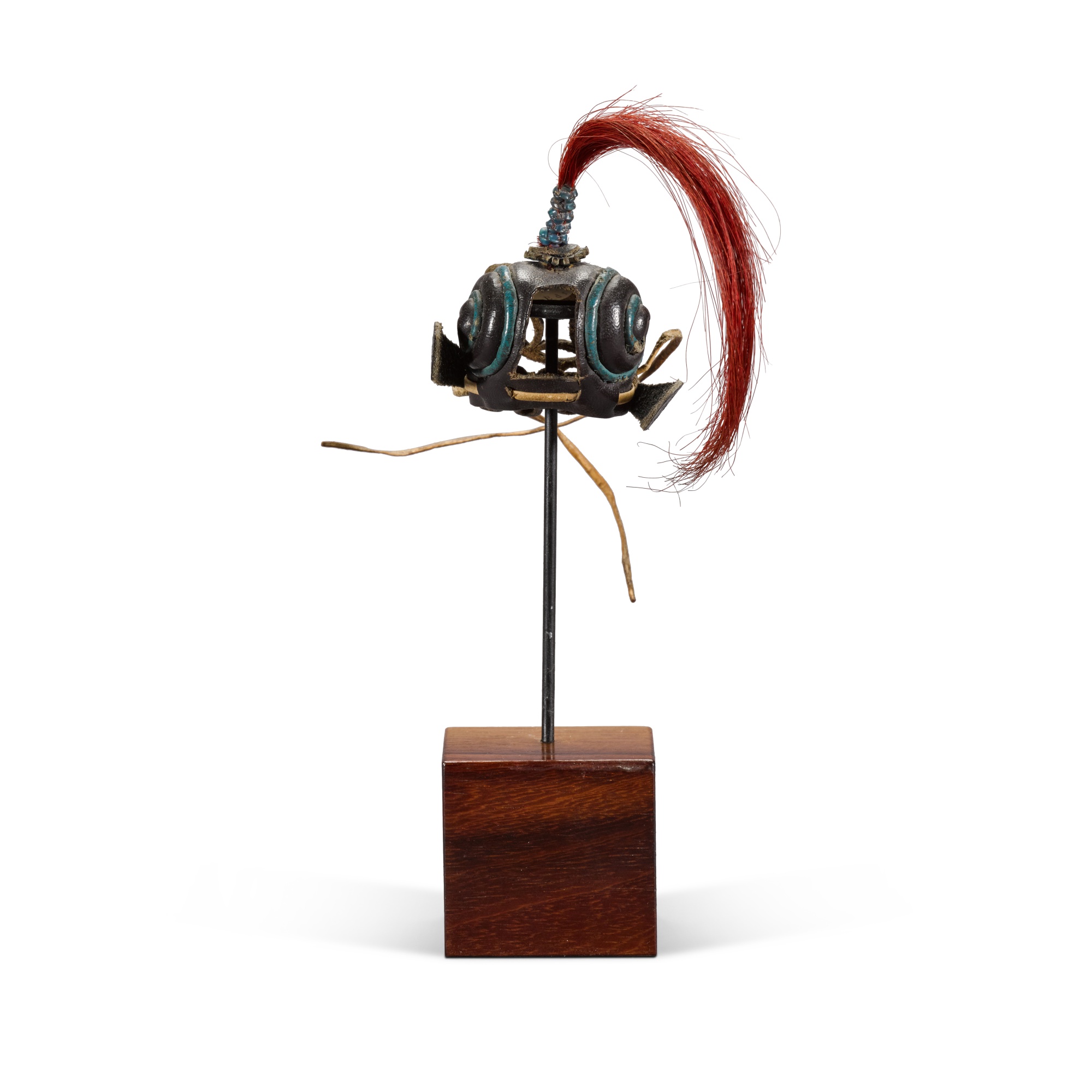 A Chinese sparrow hawk plumed leather falconry hood, late 19th century ...