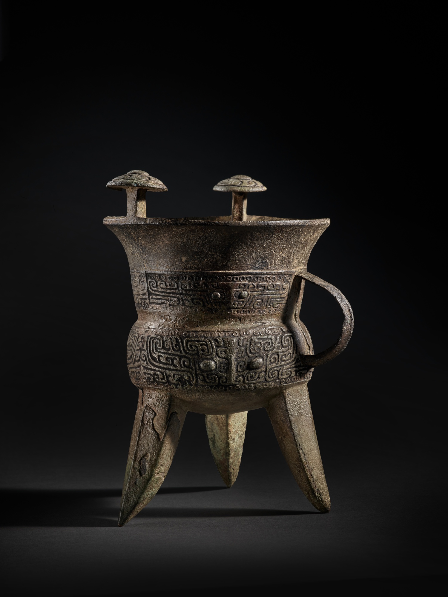 An archaic bronze ritual wine vessel (Jia), Shang dynasty, Erligang ...