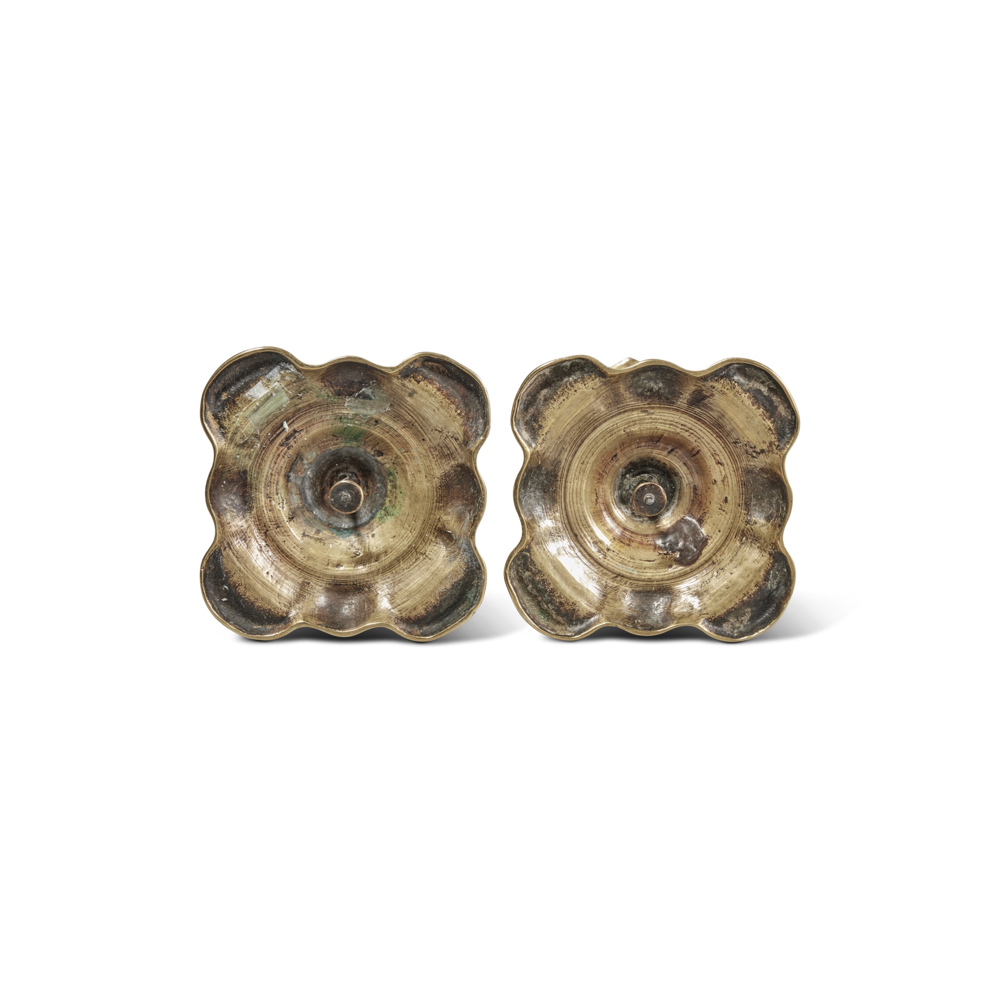 A Pair of English Cast-Brass Petal-Base Candlesticks, probably by ...