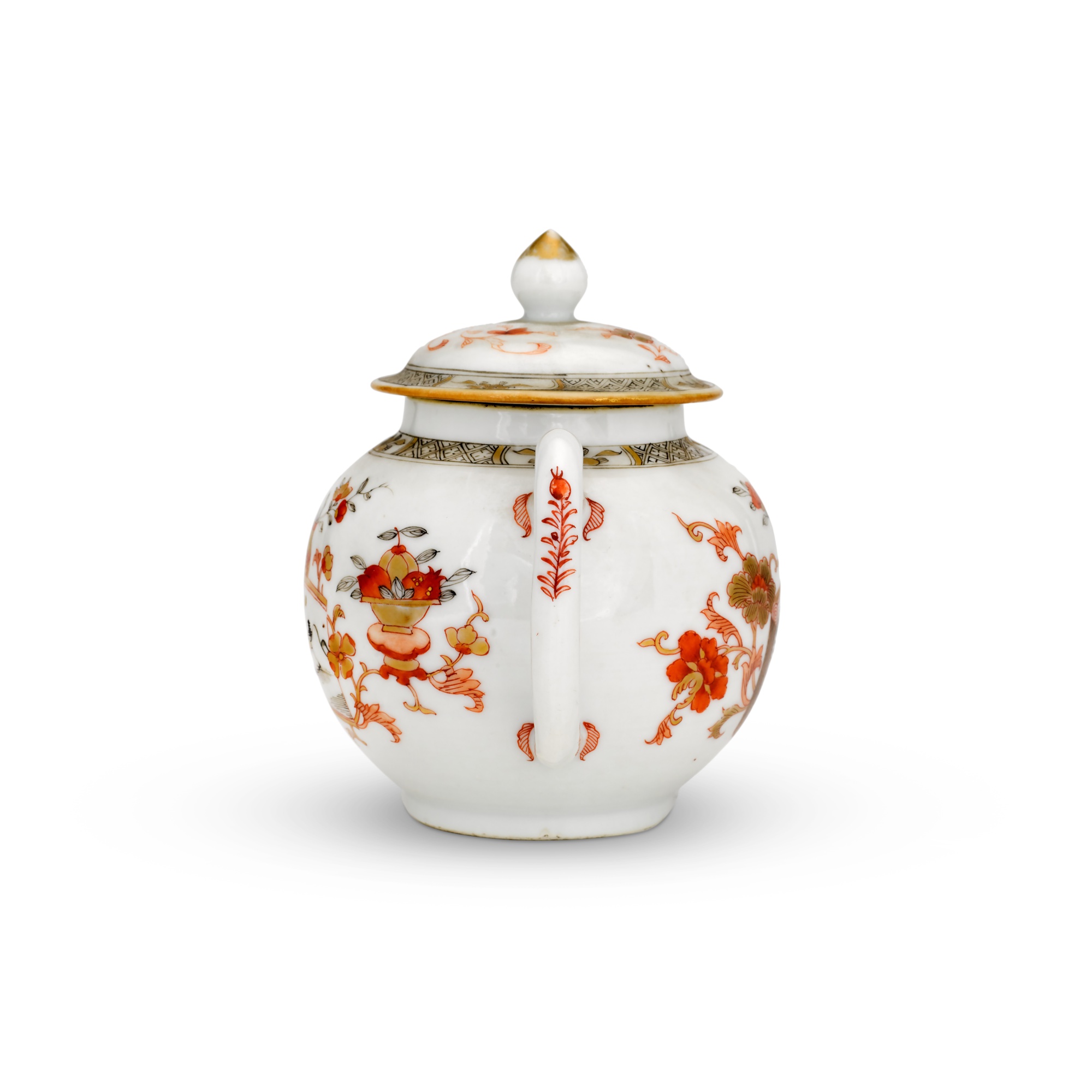 An underglaze-red and gilt-decorated 'quail' teapot and cover Qing ...
