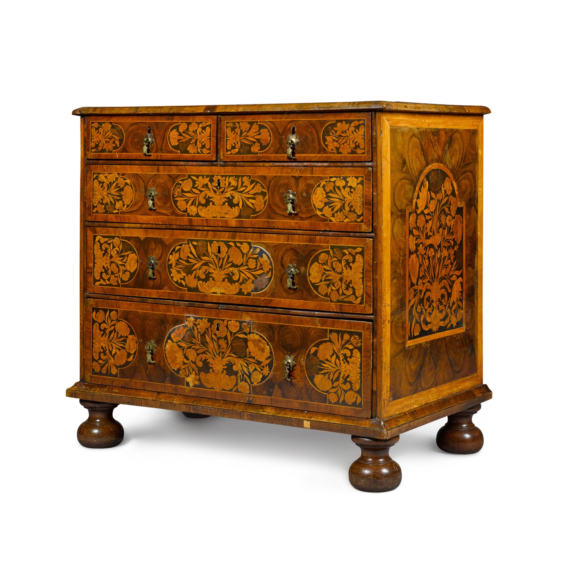 A William and Mary inlaid walnut chest of drawers, early 18th century ...